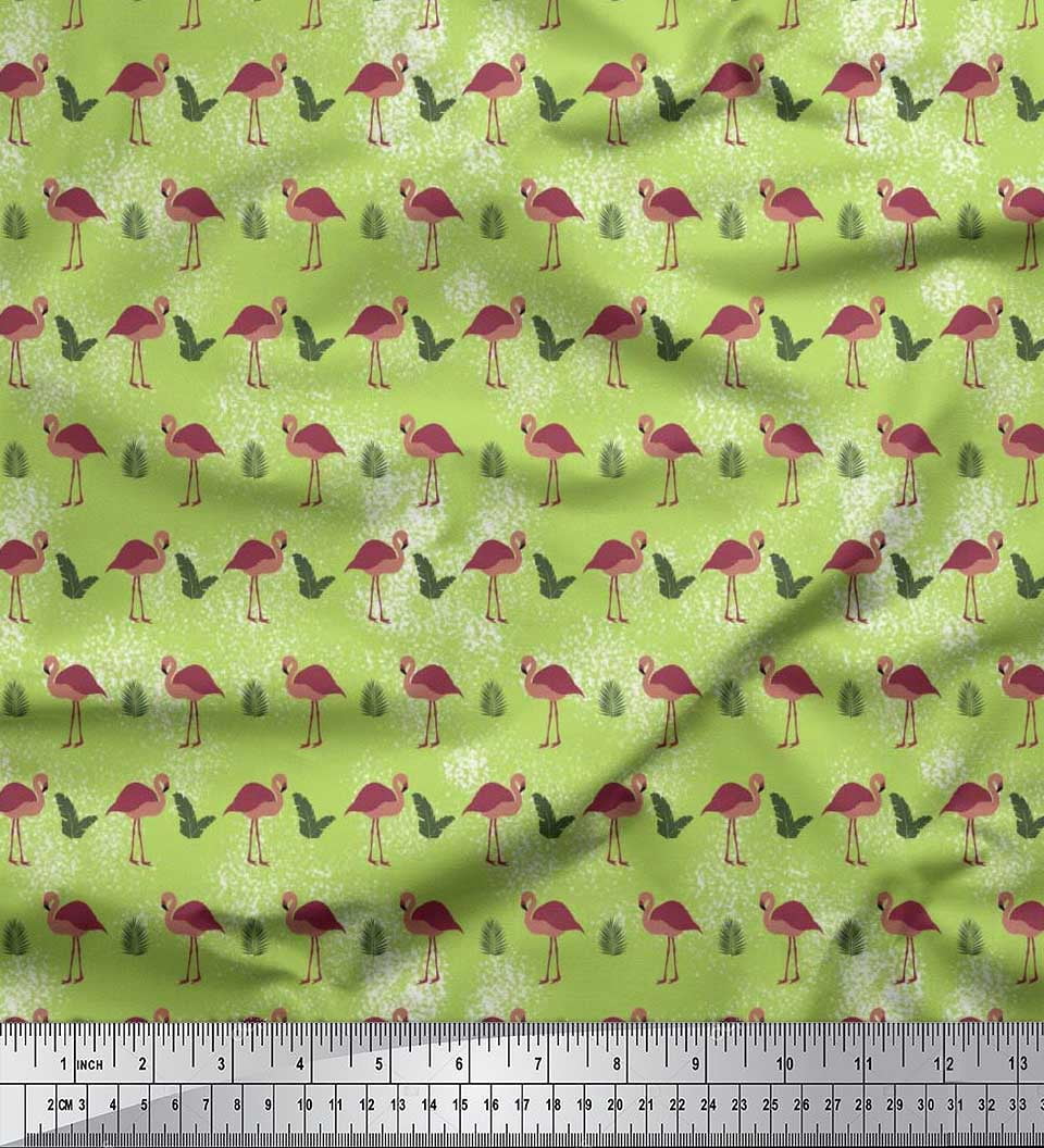 Soimoi Rayon Crepe Fabric Check,Tropical Leaves & Flamingo Bird Printed ...