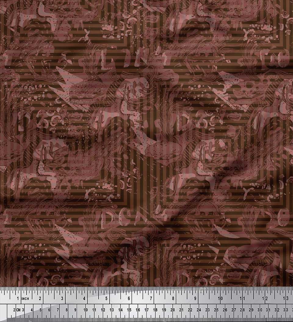 Soimoi Rayon Fabric Texture & Greek Key Geometric Print Fabric by The ...