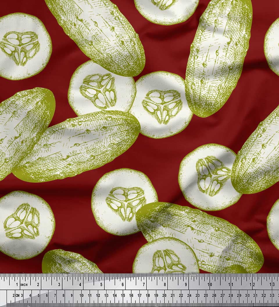 Soimoi Red Cotton Duck Fabric Cucumber Vegetable Print Sewing Fabric ...