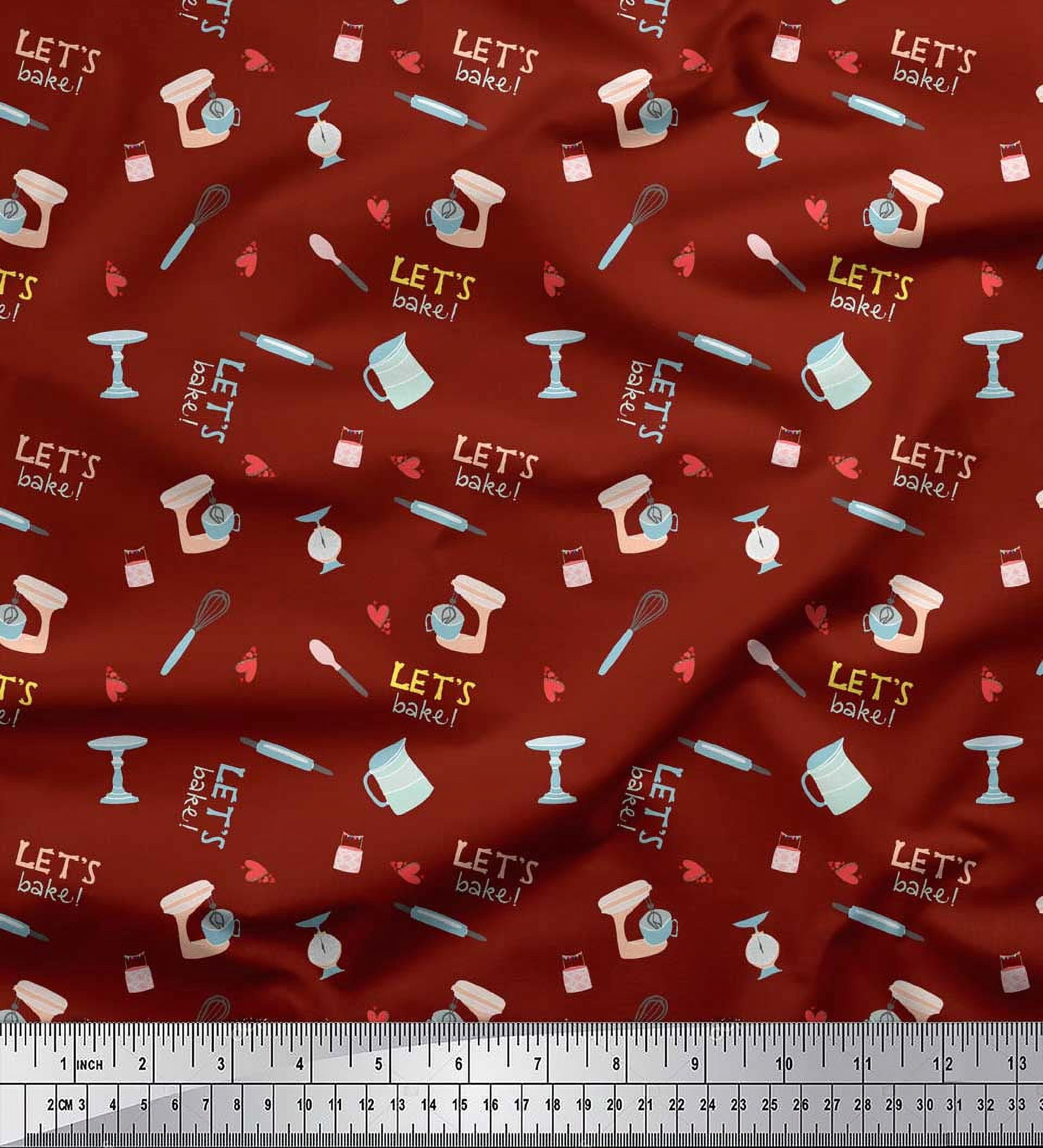 Soimoi Red Cotton Duck Fabric Lets Bake Kitchen Print Fabric by the ...