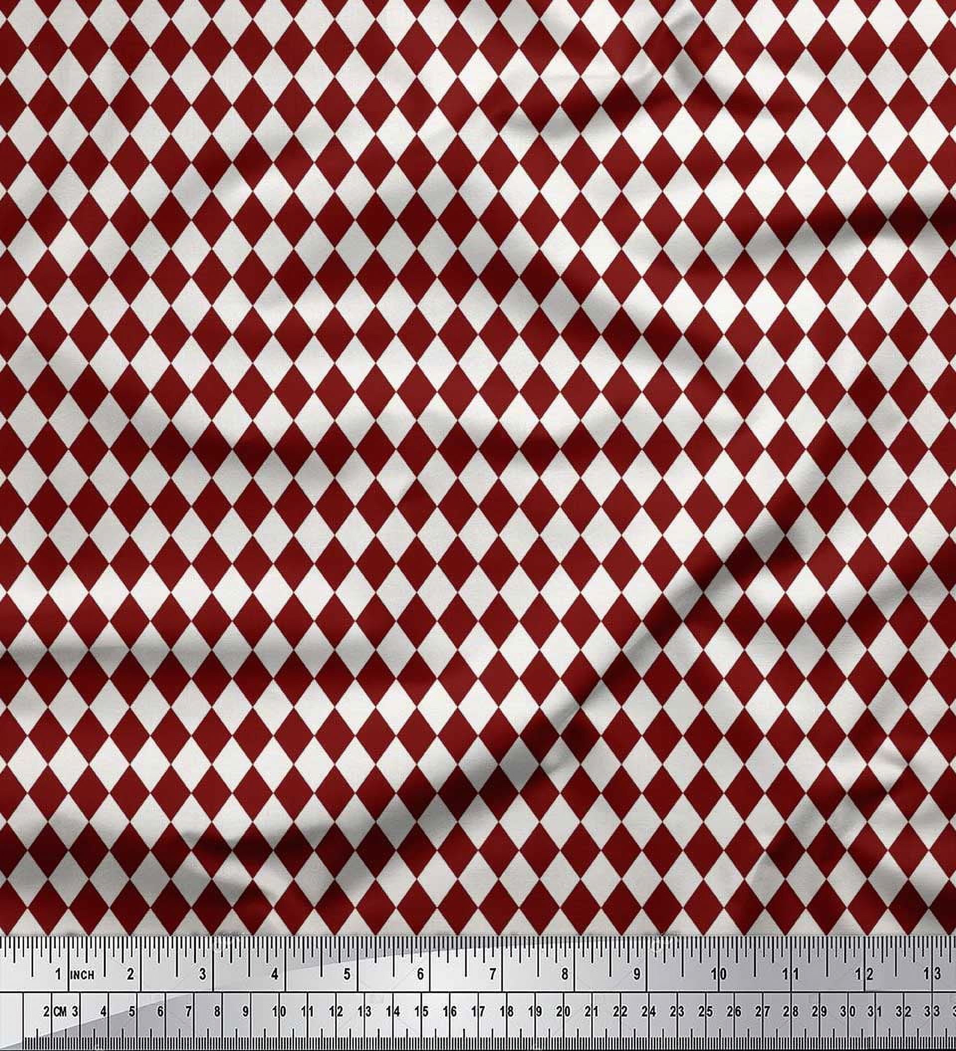 Soimoi Red Heavy Canvas Fabric Diamond Geometric Print Fabric by Yard ...