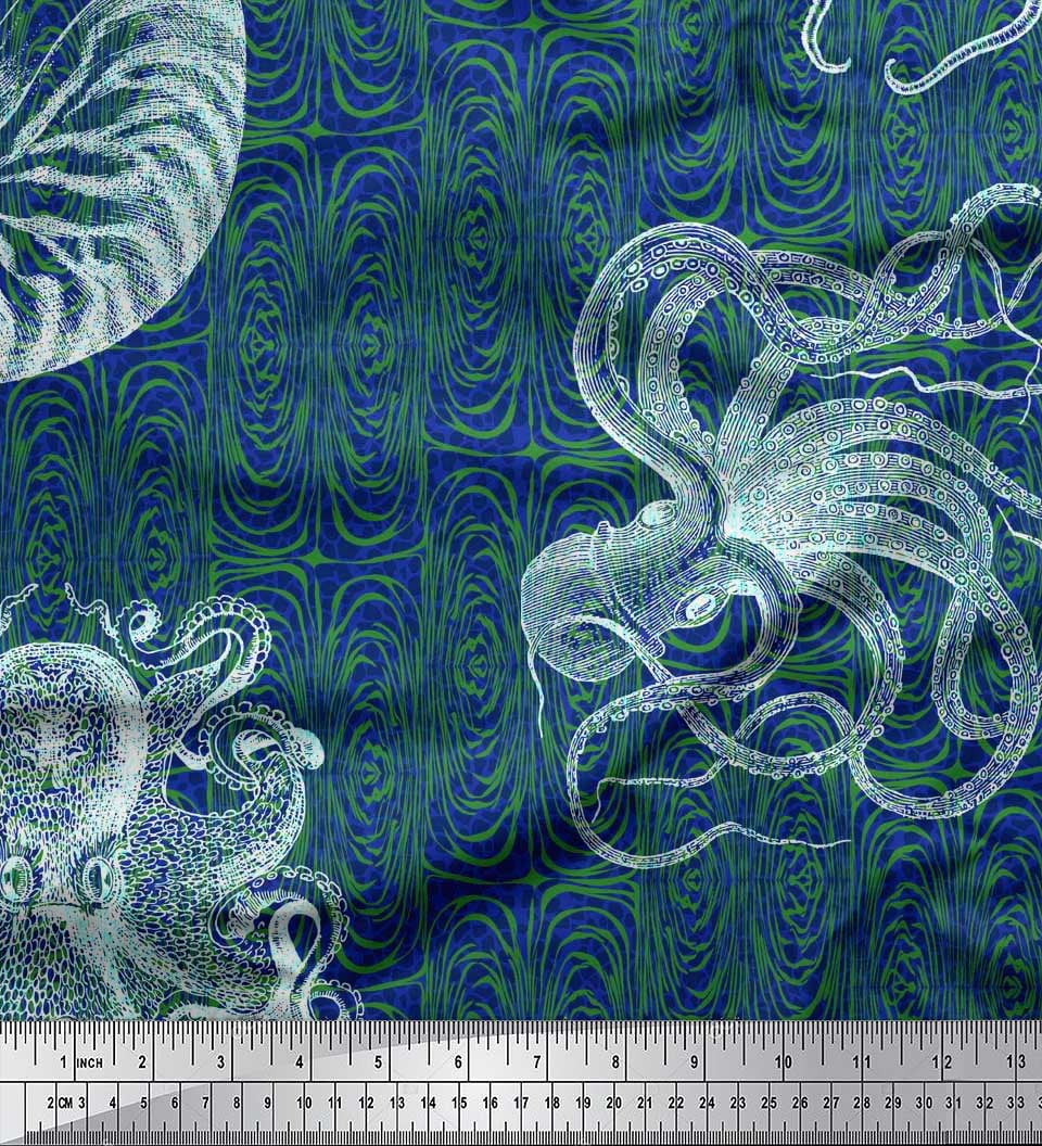 Soimoi Satin Silk Fabric Animal Skin,Shell & Octopus Ocean Print Fabric ...