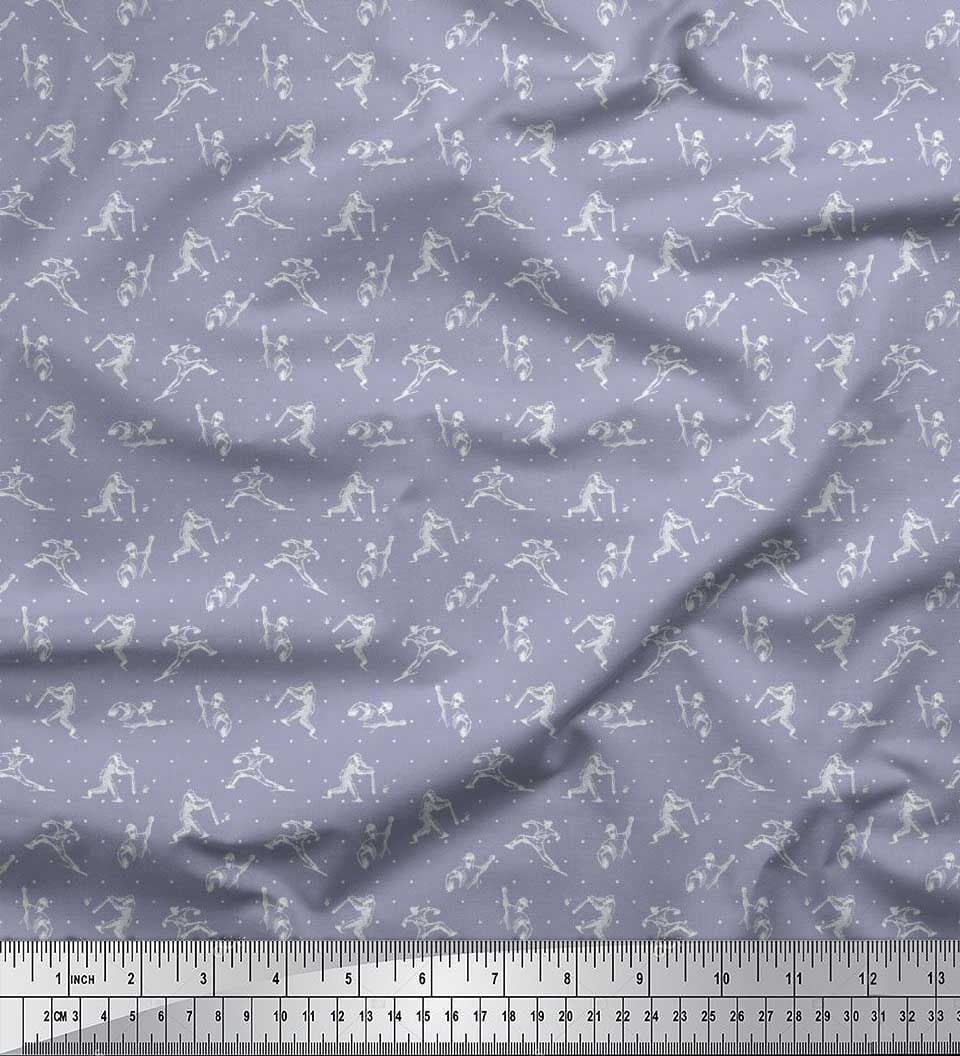 Soimoi Satin Silk Fabric Dot,Cricket Player & Bat Sports Printed Craft ...