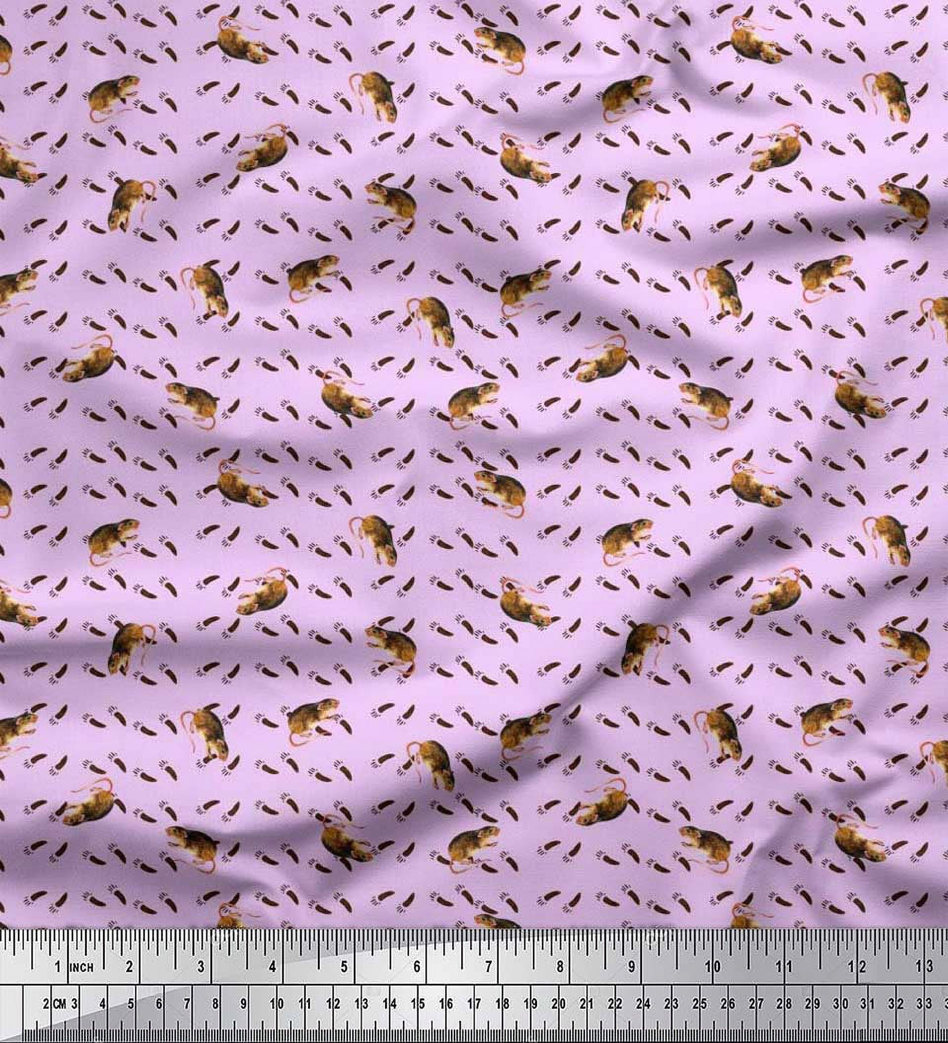 Soimoi Satin Silk Fabric Footprint & Rat Animal Print Fabric by the ...