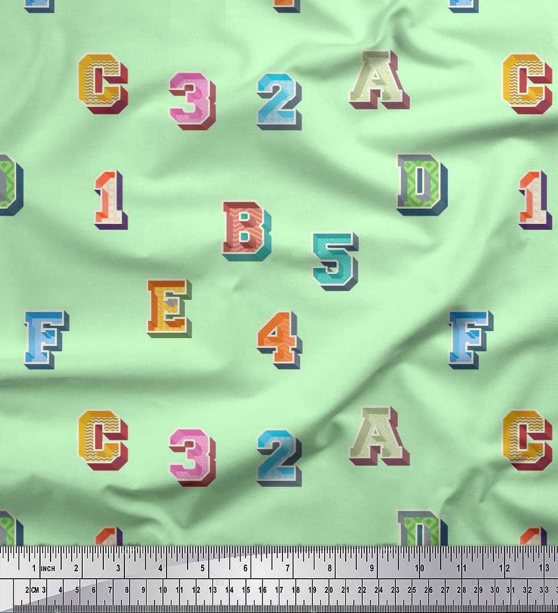 Soimoi Satin Silk Fabric Numbers & Alphabets Text Print Fabric by The ...
