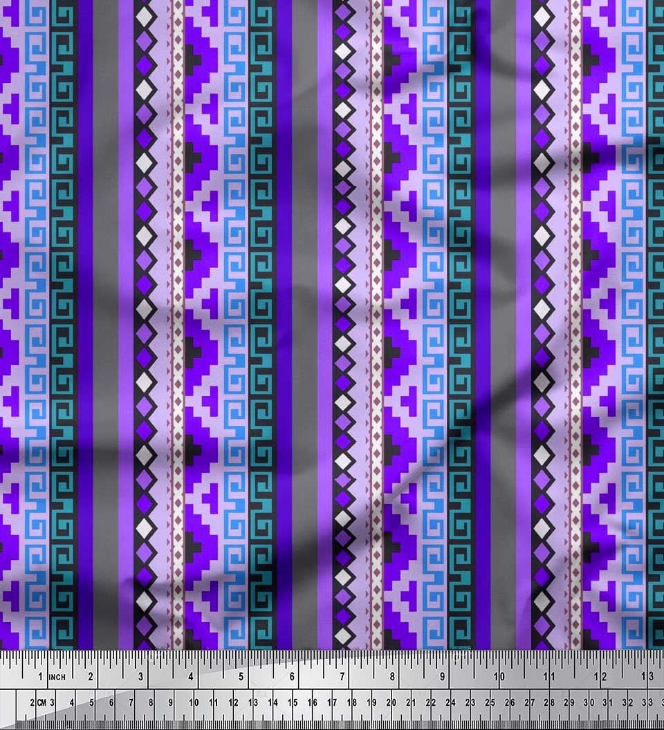 Soimoi Satin Silk Fabric Stripe & Greek Key Geometric Decor Fabric ...