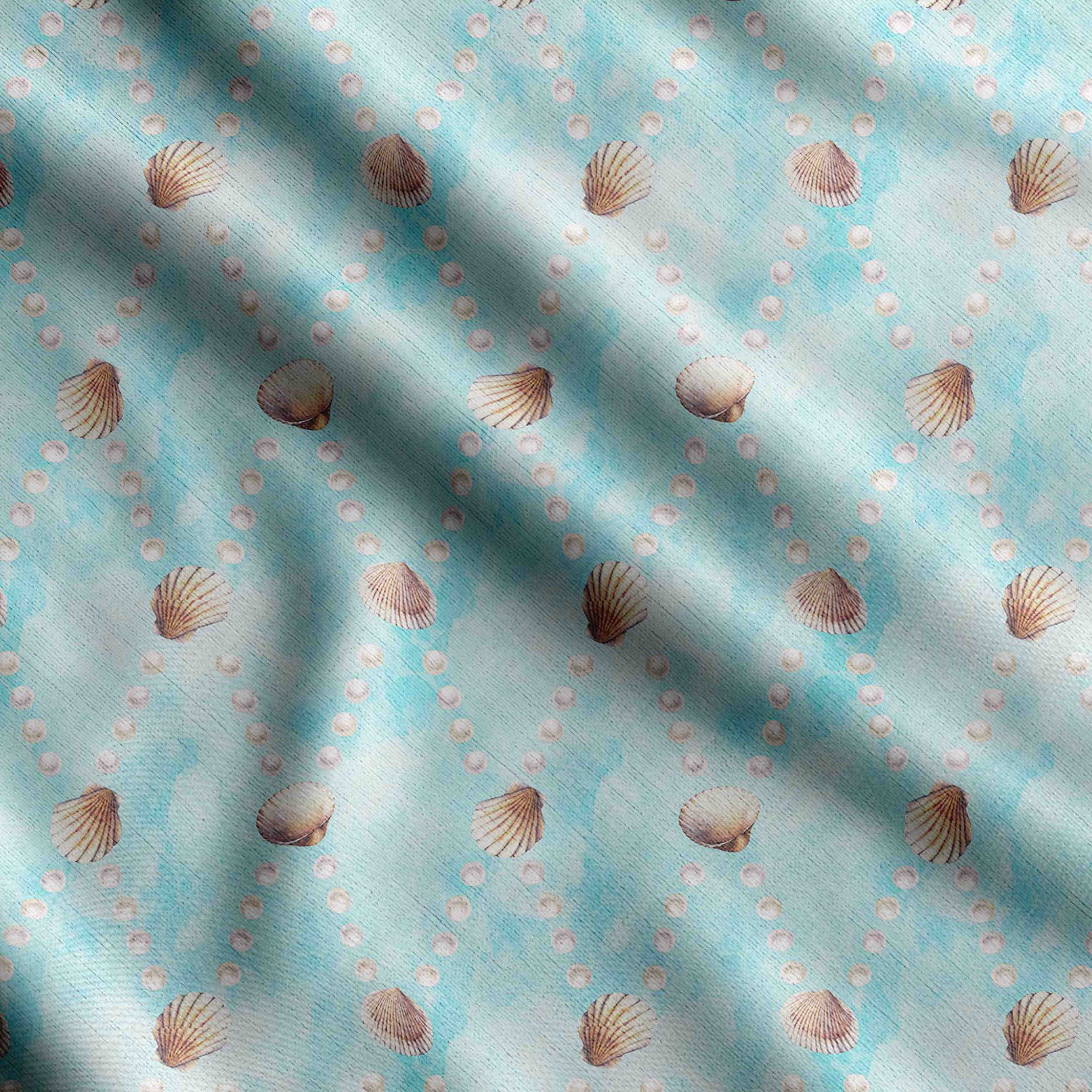 Soimoi Sea Shell Printed, Cotton Satin Spandex, Sewing Fabric by The ...