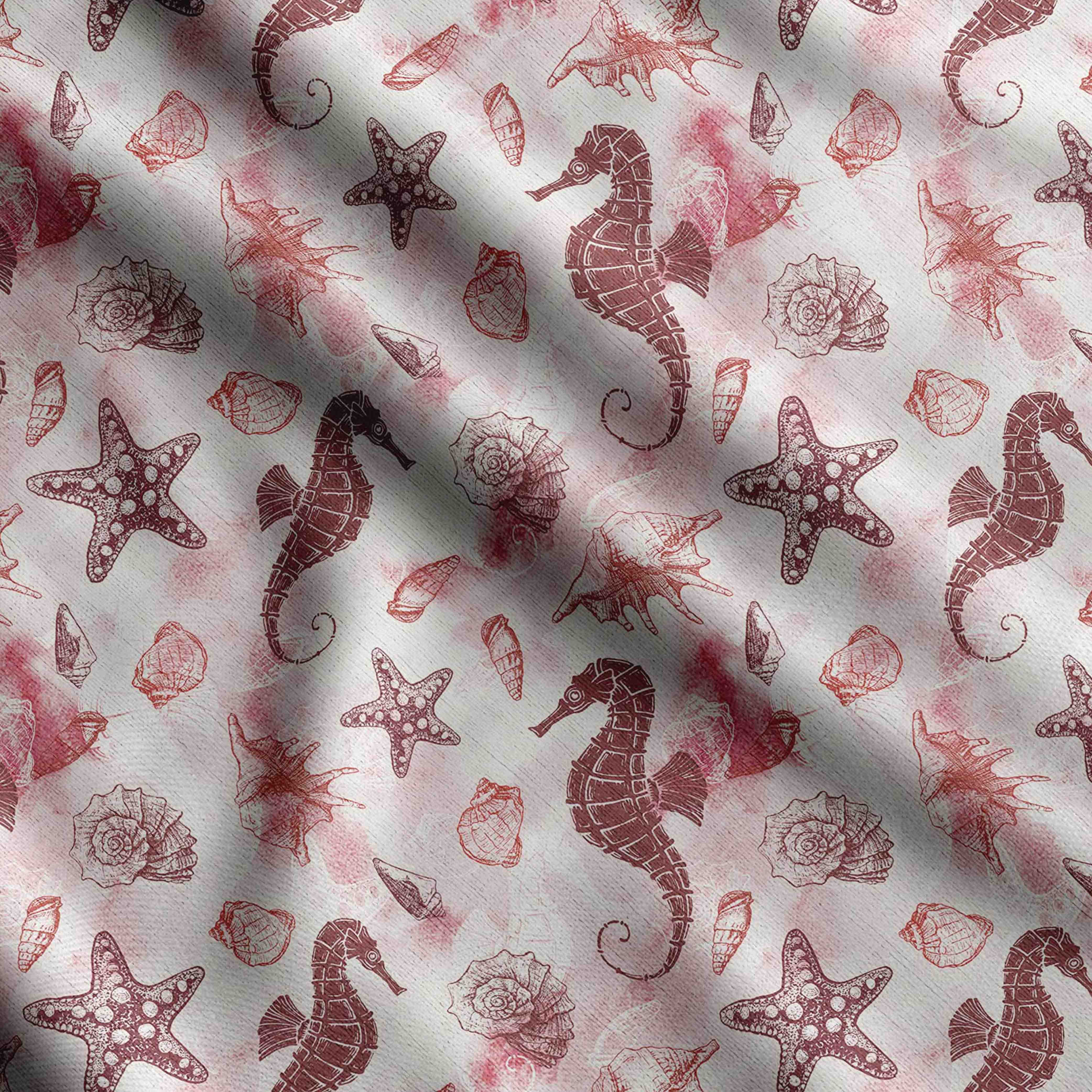 Soimoi Sea Shell Printed, Cotton Satin Spandex, Sewing Fabric by The ...