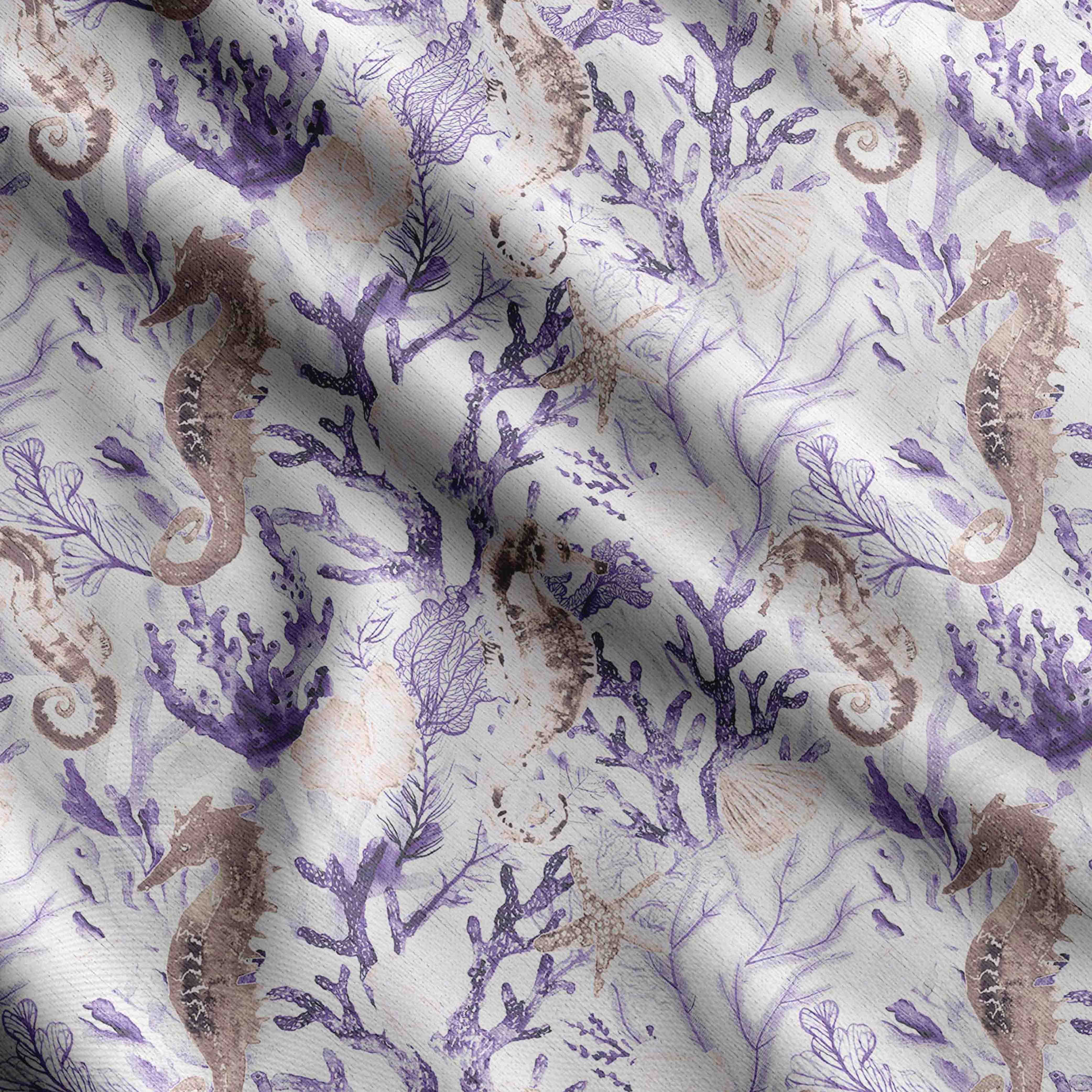 Soimoi Sea Shell Printed, Cotton Satin Spandex, Sewing Fabric by The ...