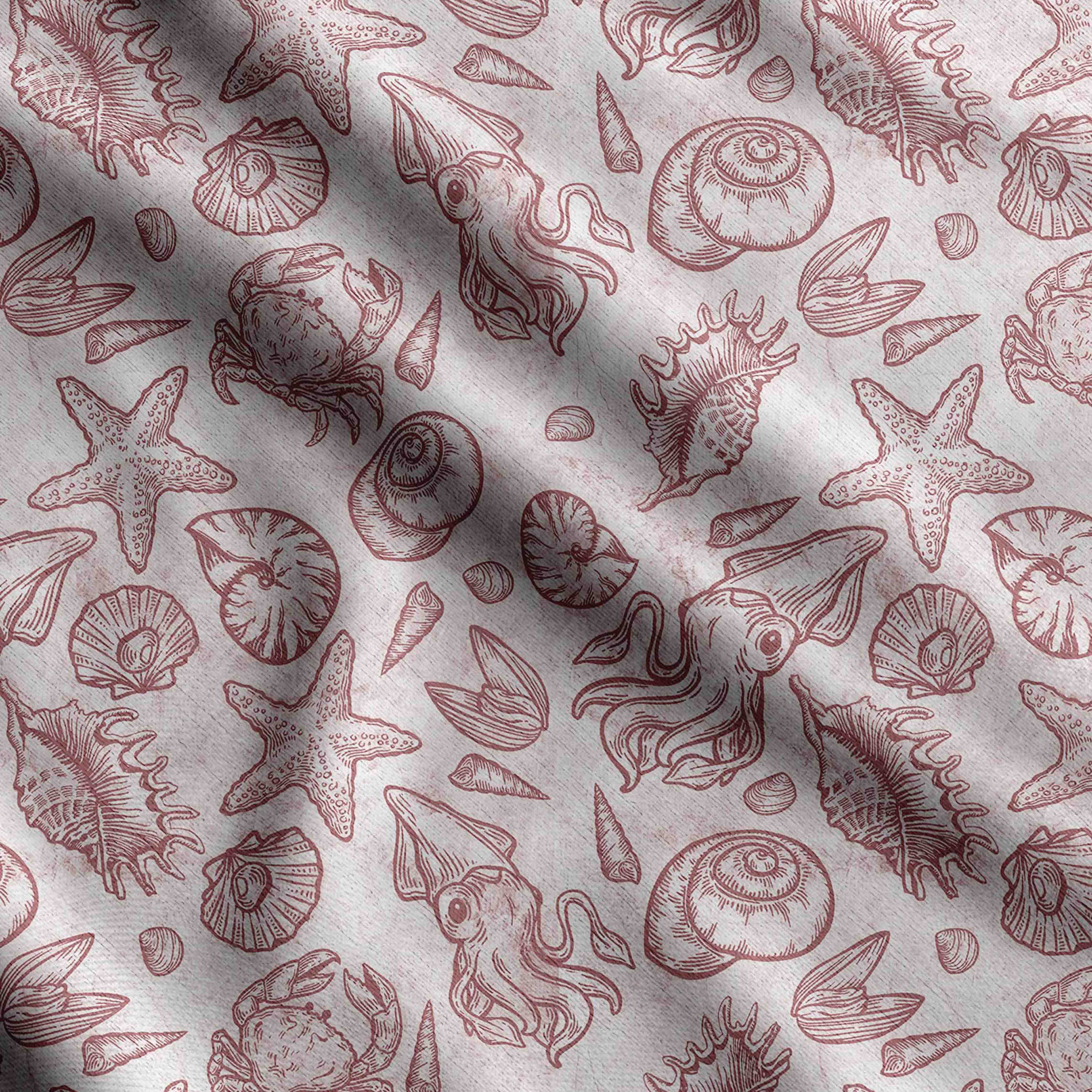 Soimoi Sea Shell Printed, Japan Crepe SatinFabric, by The Yard 54 Inch ...