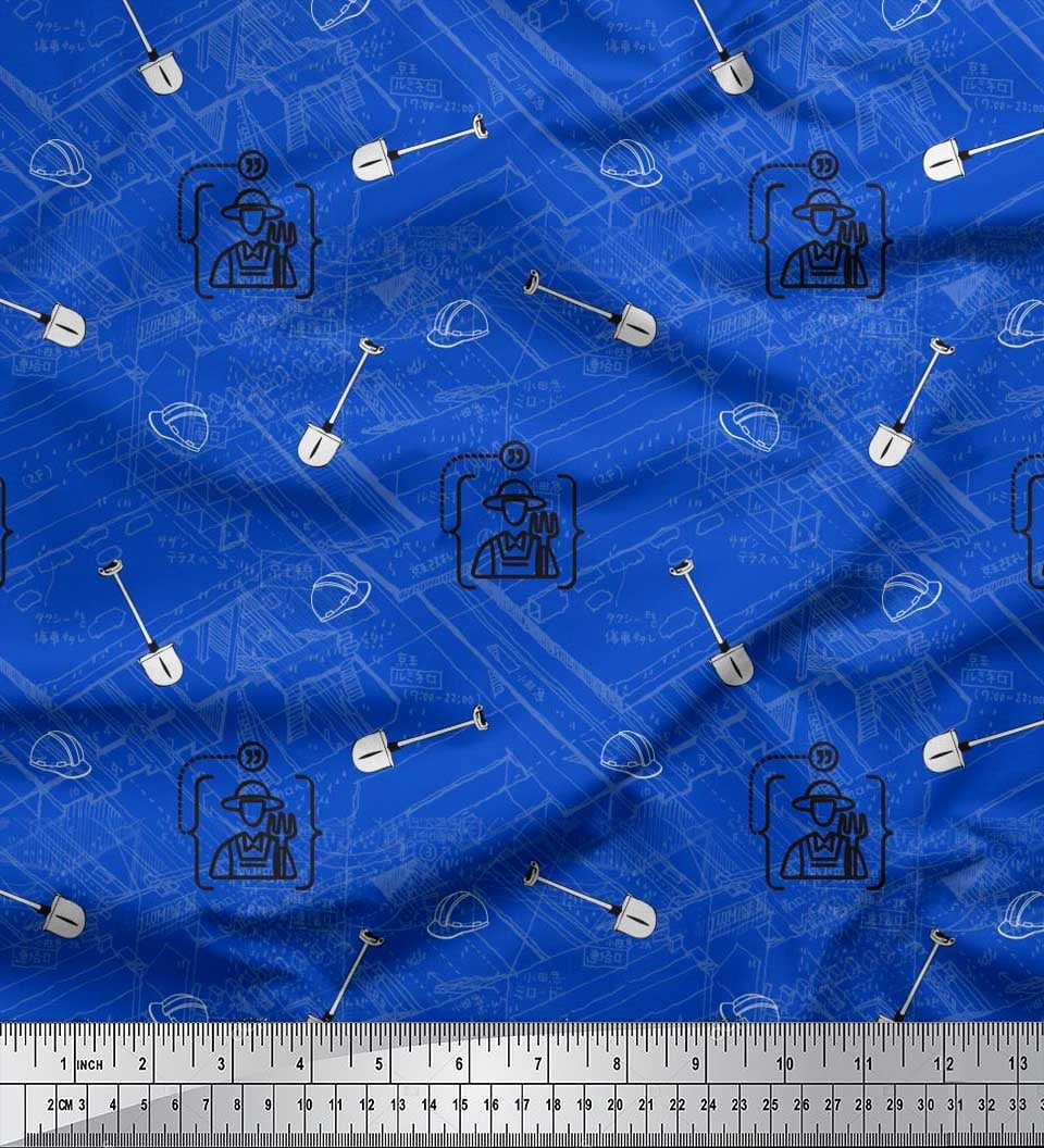 Soimoi Silk Fabric Construction Helmet & Shovel Tool Hardware Print ...