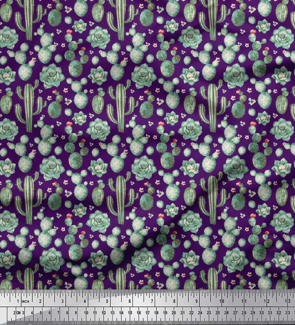 Soimoi Silk Fabric Floral,Succulents & Cactus Tree Print Fabric by The ...