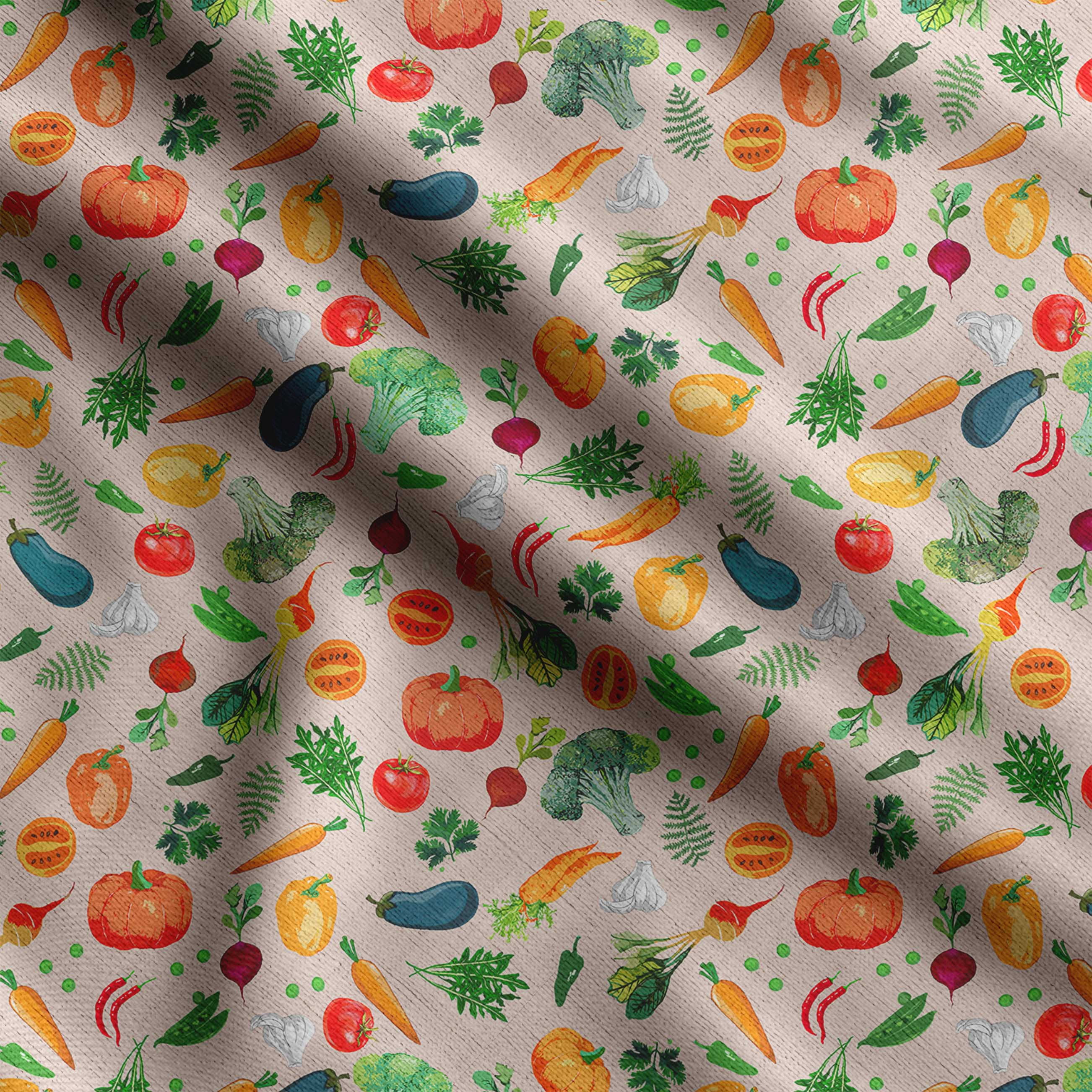 Soimoi Veggies Printed, Japan Crepe SatinFabric, by The Yard 54 Inch ...