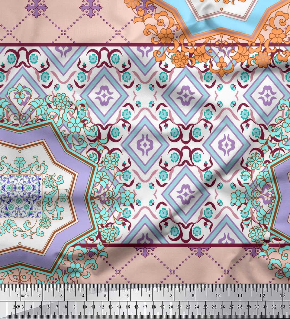 Soimoi Velvet Fabric Check & Mandala Patchwork Print Fabric by the Yard ...