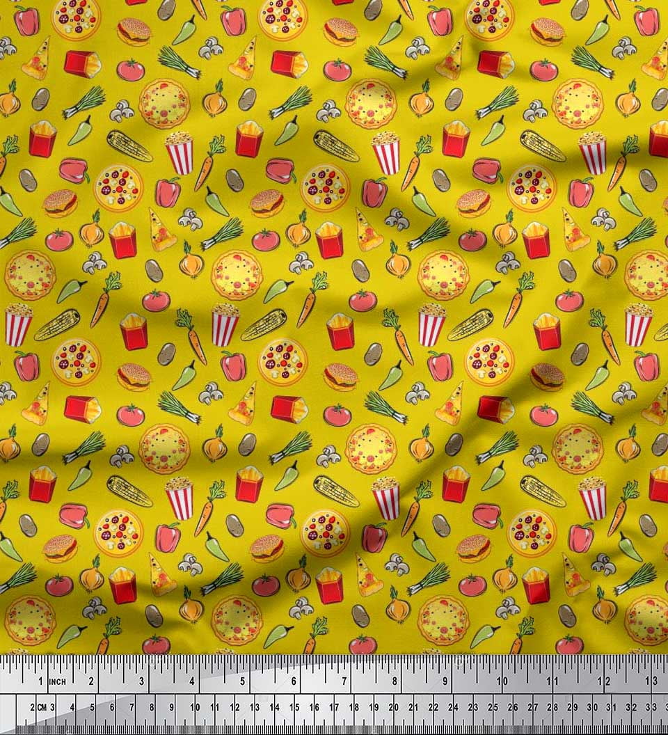 Soimoi Velvet Fabric Vegetable,Burger & Pizza Food Print Fabric by Yard ...