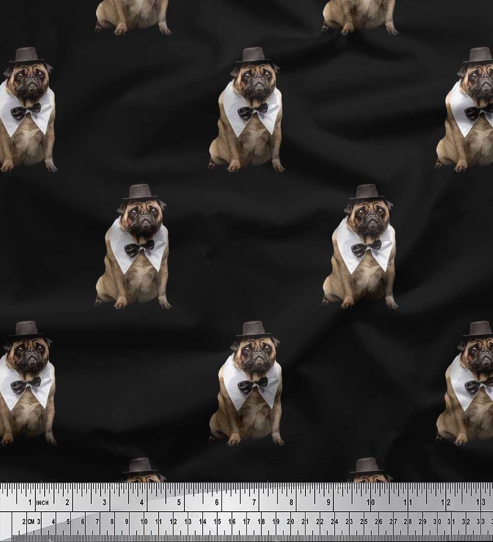 Soimoi Viscose Chiffon Fabric Bow,Hat & Pug Dog Printed Fabric 1 Yard ...