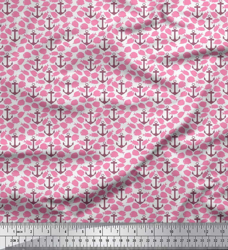 Soimoi Viscose Chiffon Fabric Fish & Anchor Hook Nautical Print Fabric ...