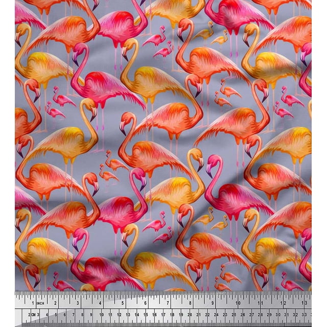 Soimoi Viscose Chiffon Fabric Flamingo Bird Printed Craft Fabric by The ...
