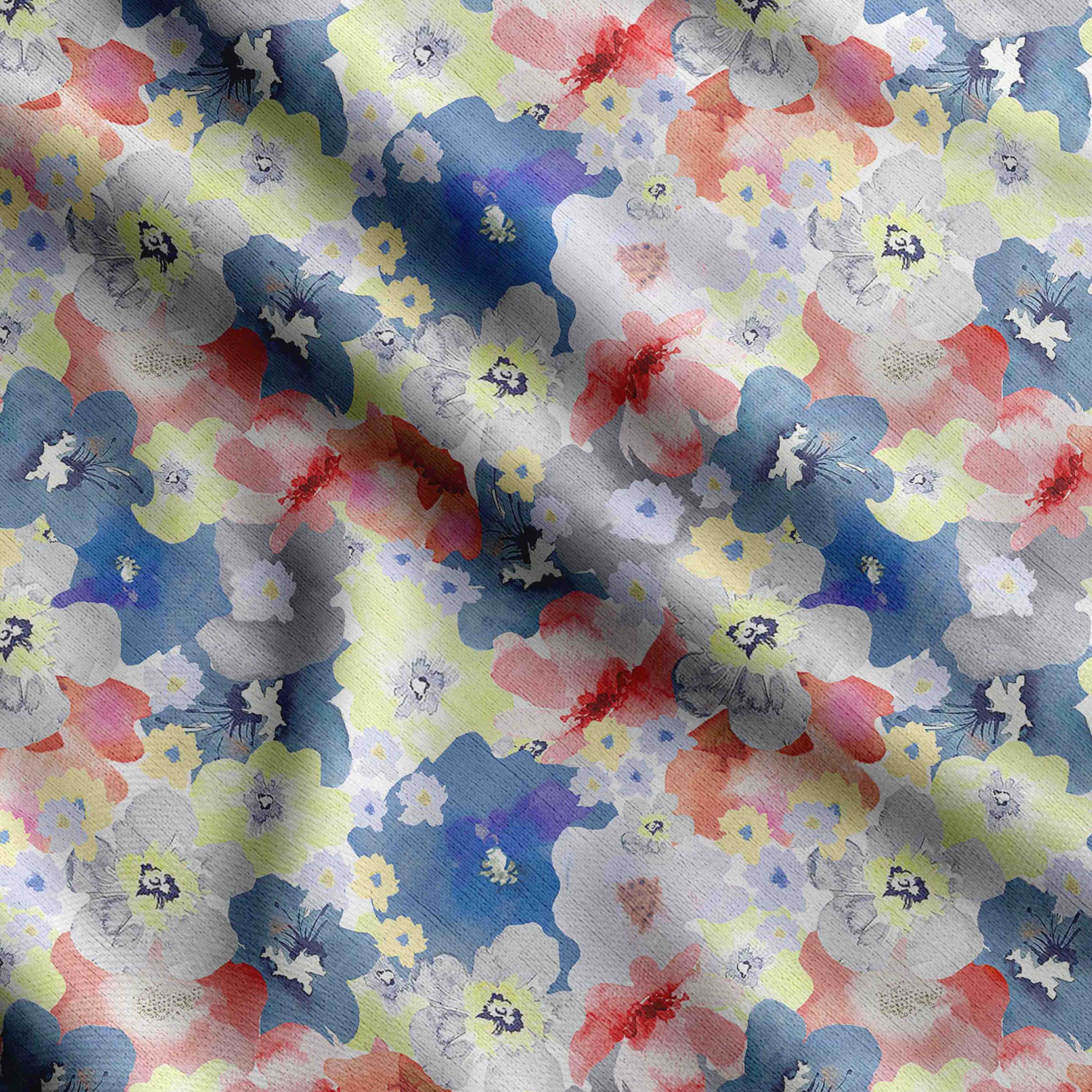 Soimoi Watercolor Floral Printed, Cotton Satin Spandex, Sewing Fabric ...