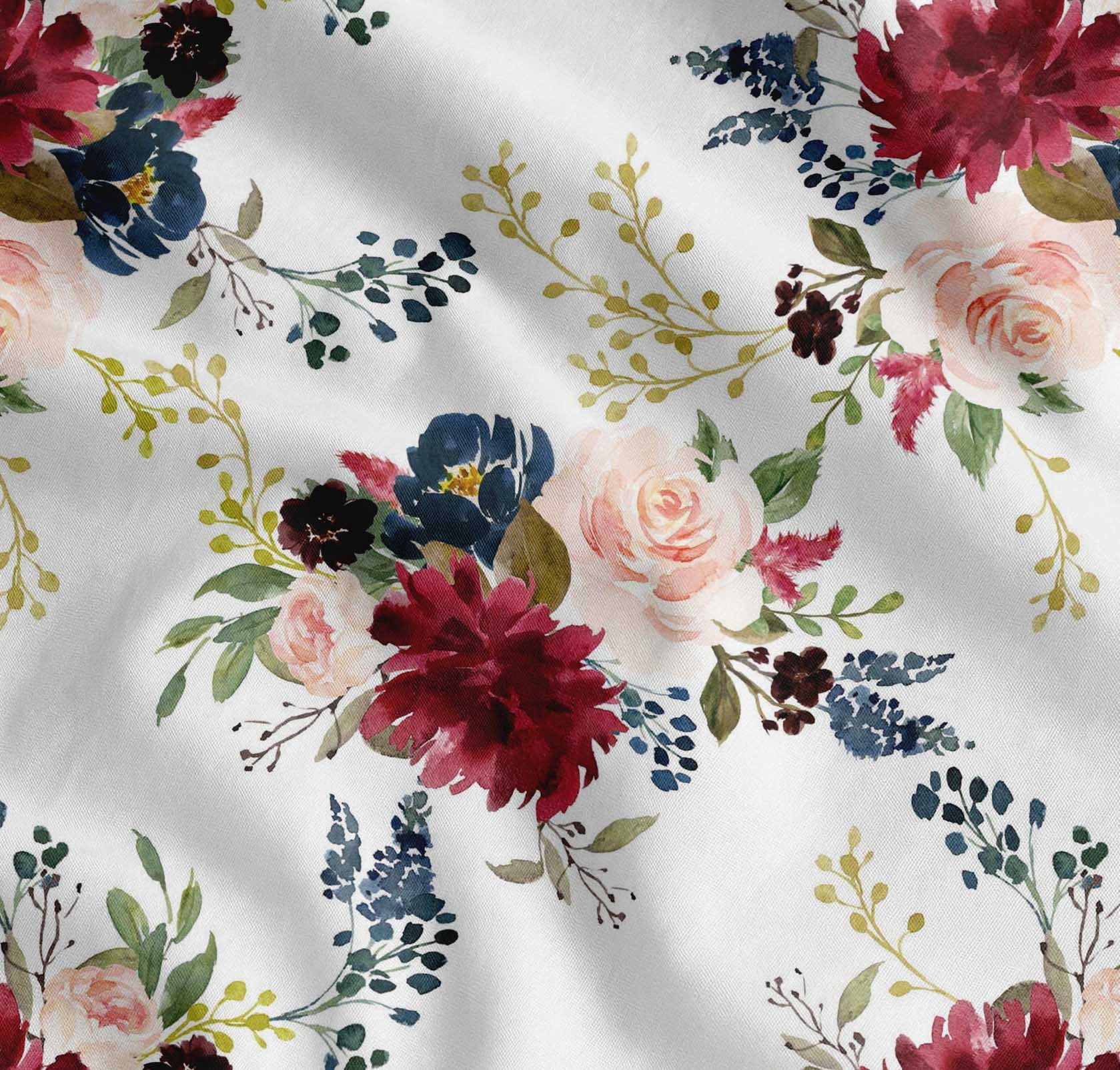 Soimoi White Cotton Cambric Fabric Leaves & Peony Floral Print Fabric ...