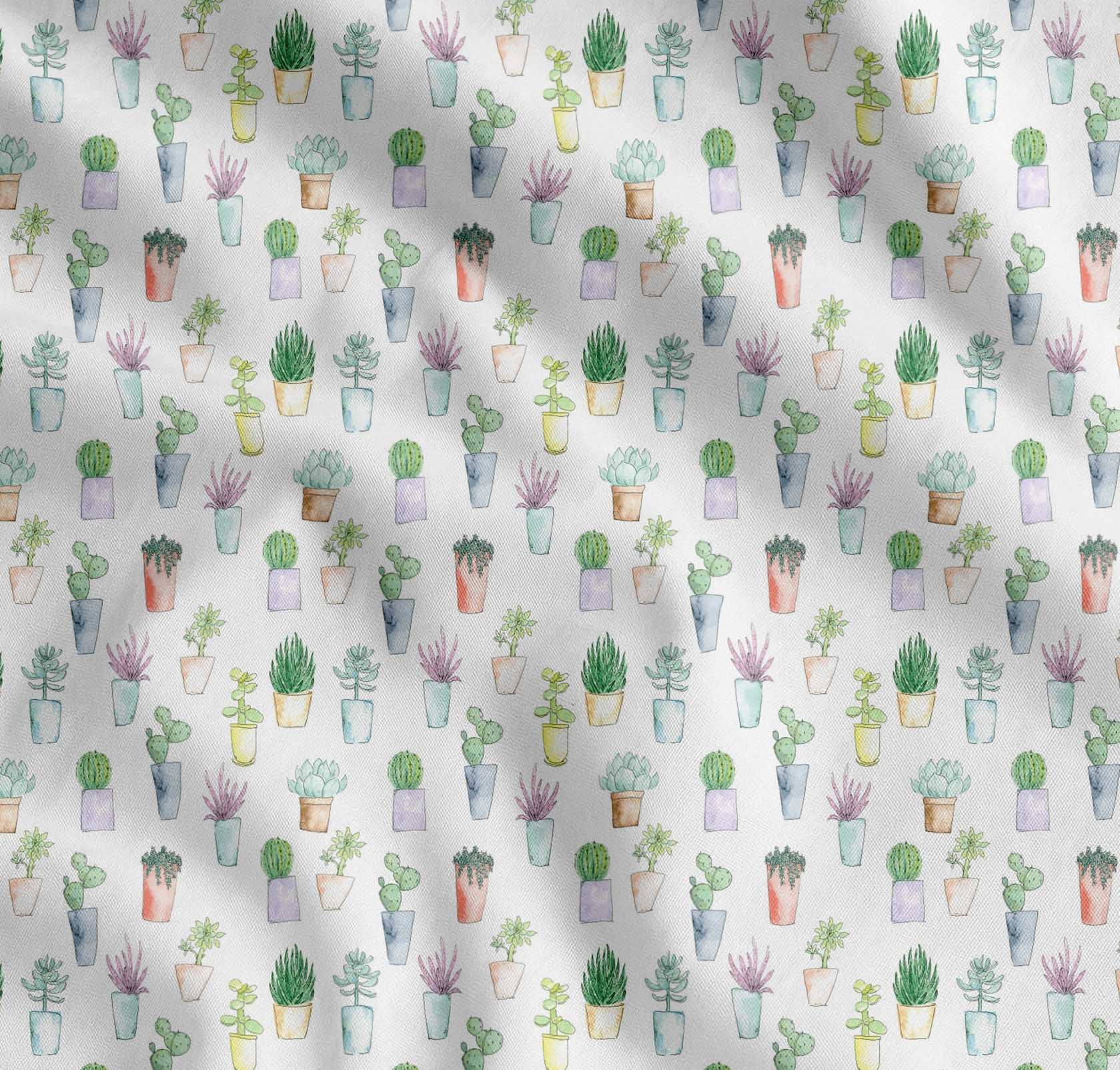 Soimoi White Cotton Voile Fabric Cactus Leaves Print Fabric by the Yard ...