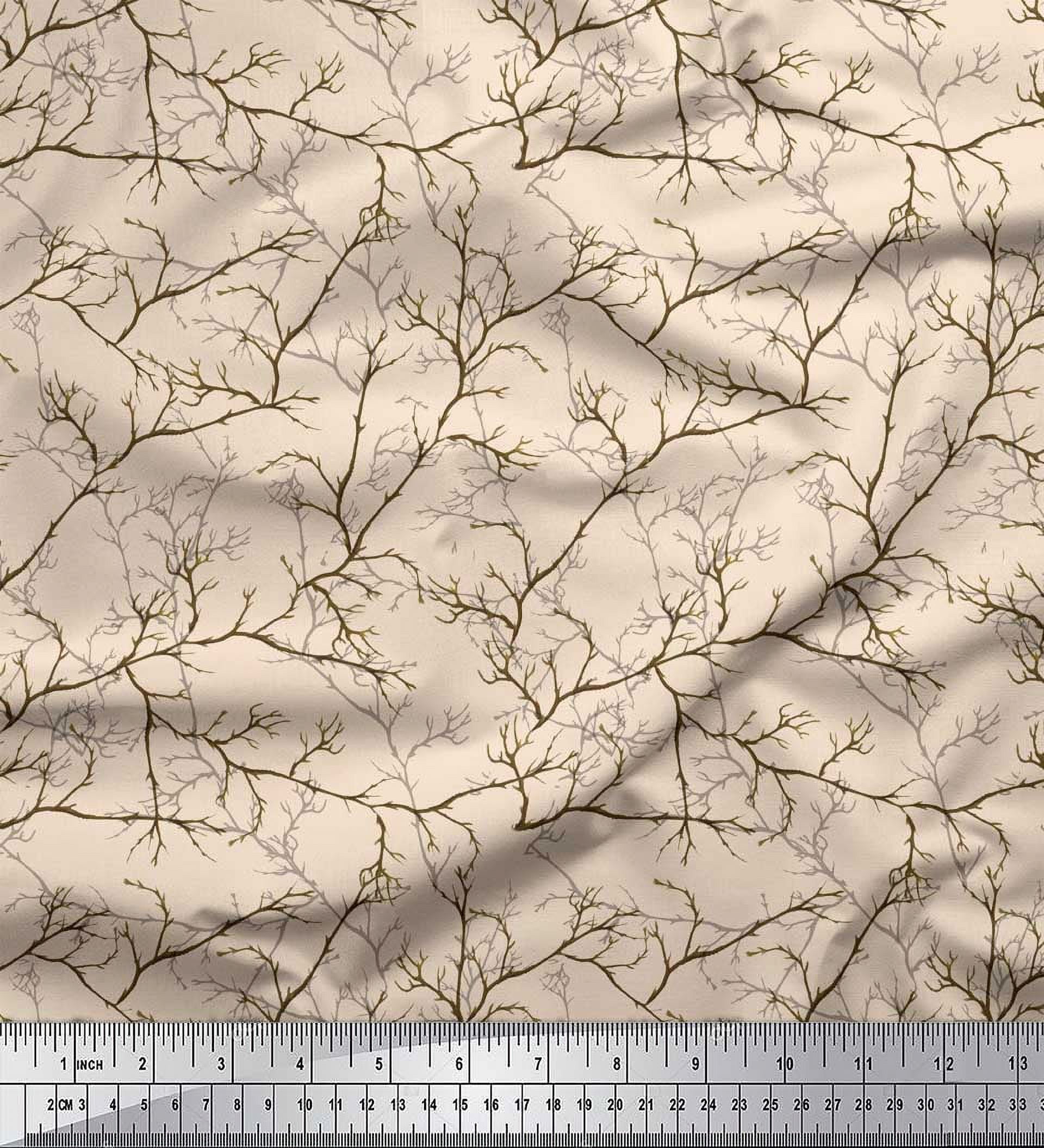 Soimoi White Heavy Canvas Fabric Dry Branches Tree Print Fabric by the ...