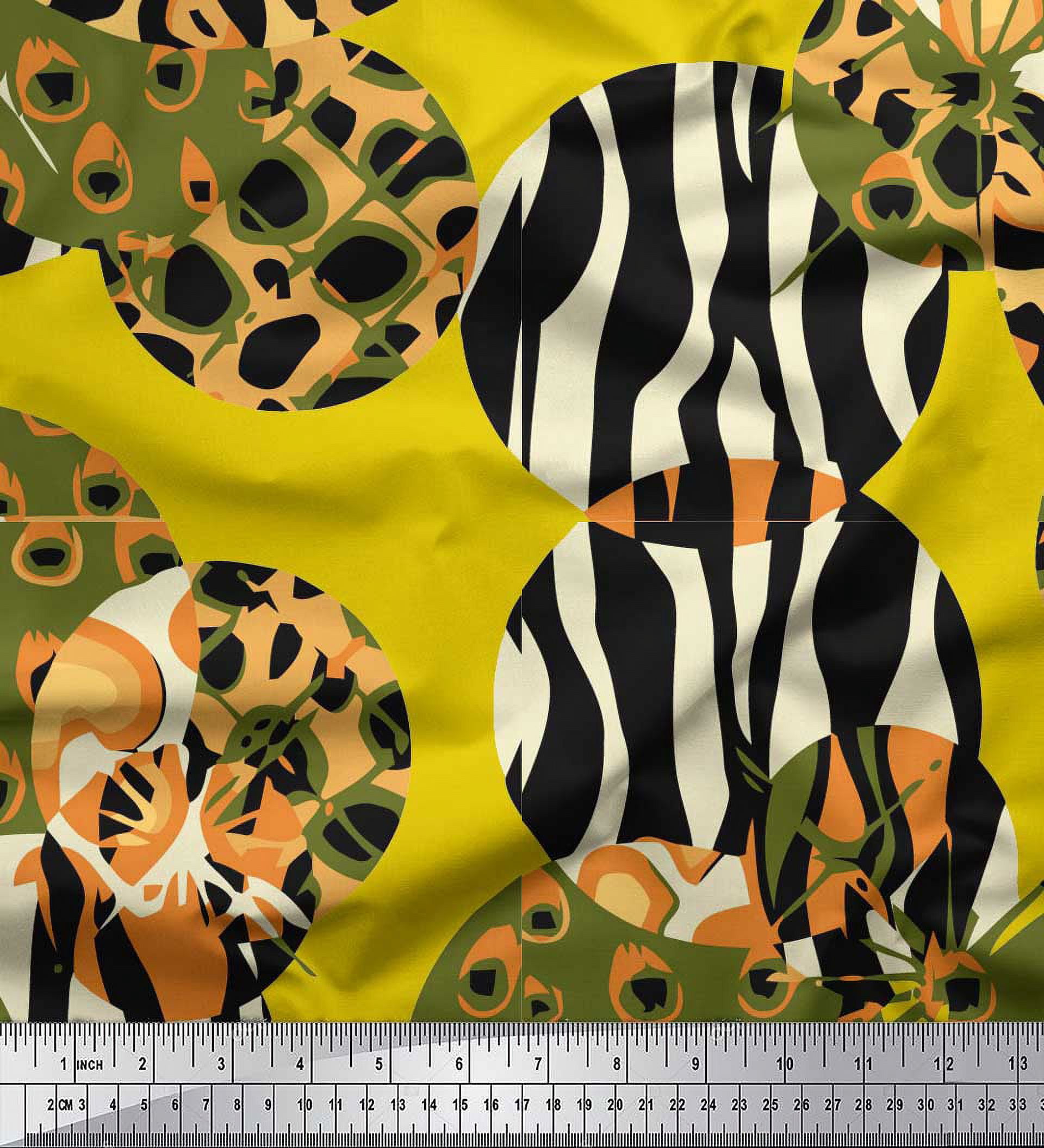 Soimoi Yellow Viscose Chiffon Fabric Leopard & Wild Animal Skin Print ...