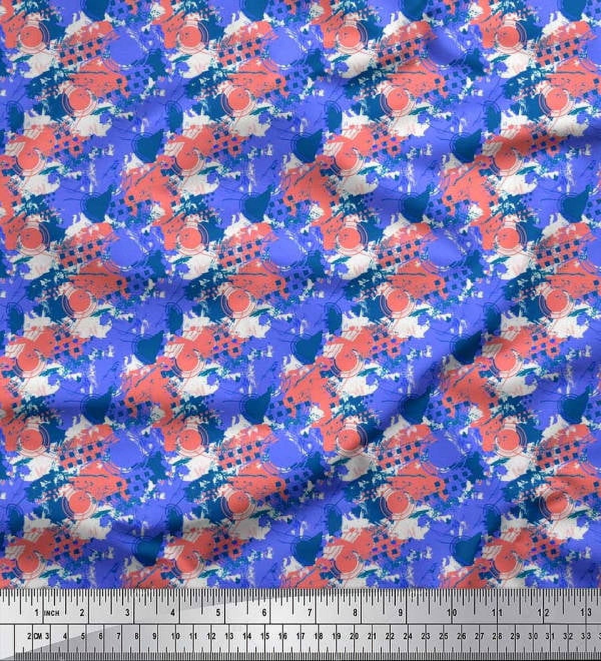 Soimoi polyester Crepe Fabric circle & brush stroke Abstract Print ...