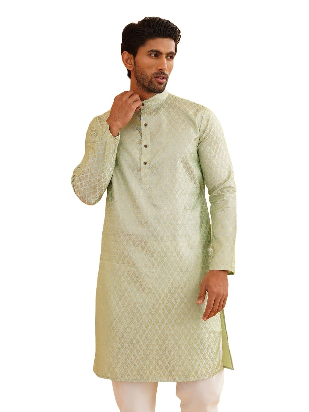 Sojanya (Since 1958 Men'S Jacquard Silk Pista Green Self Design Only ...