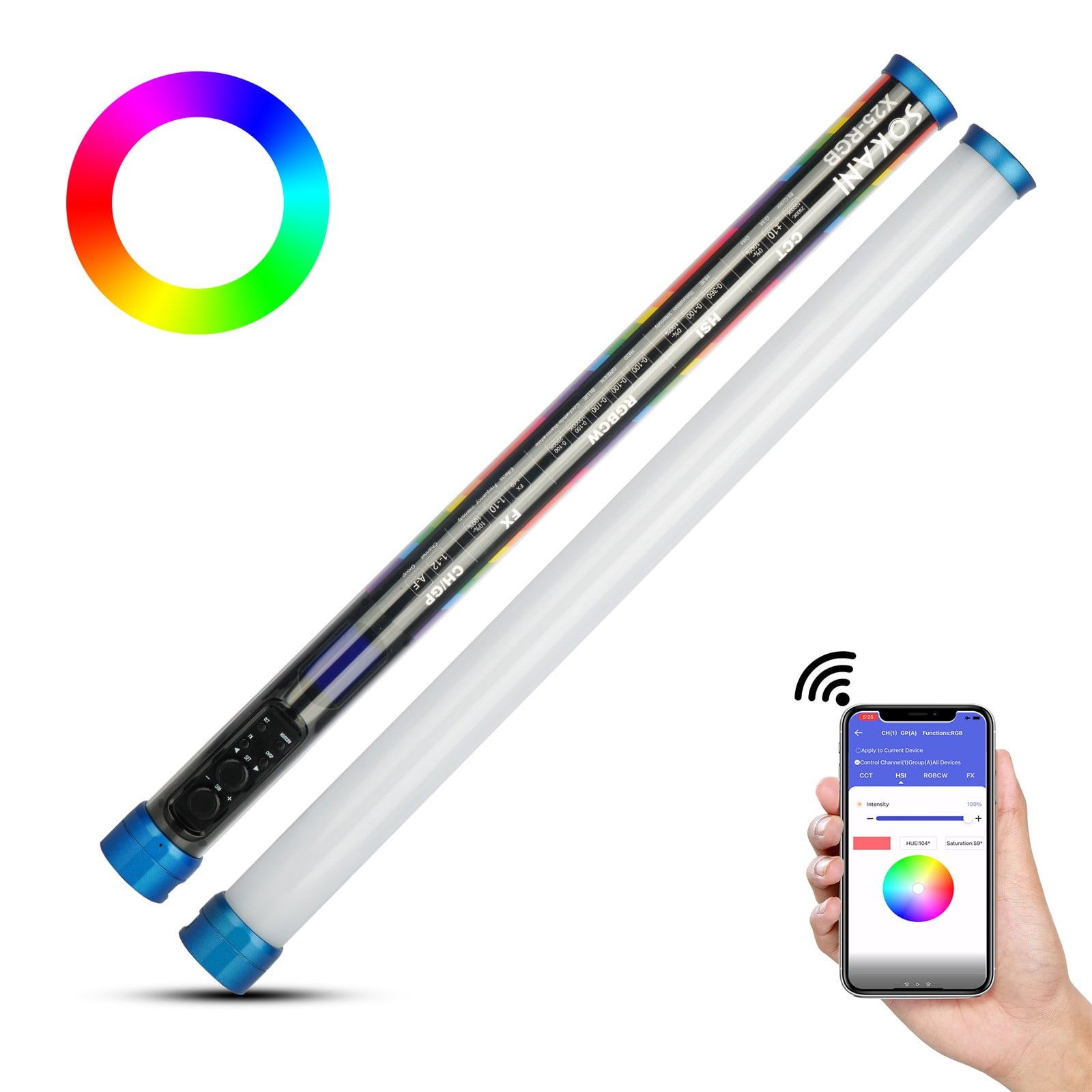 Sokani X25 RGB LED Tube with APP Control Bi-Color 2800K-10000K Full ...