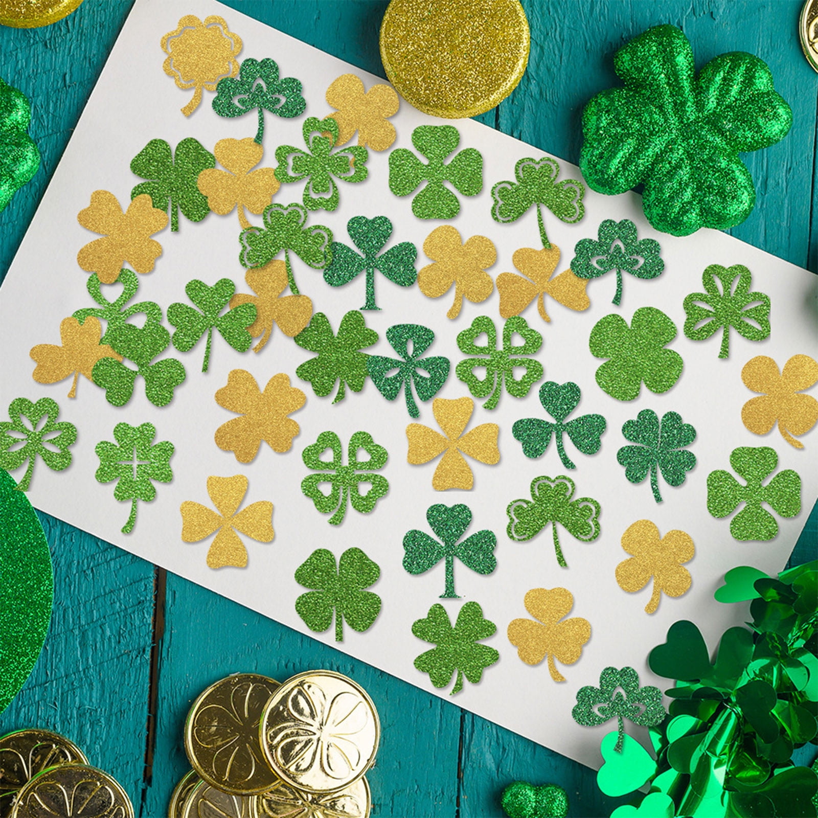 Sokhug 100pcs St Patricks Day Confetti, Shamrock Foil Glitter Confetti Gold Lucky Table Decor ...