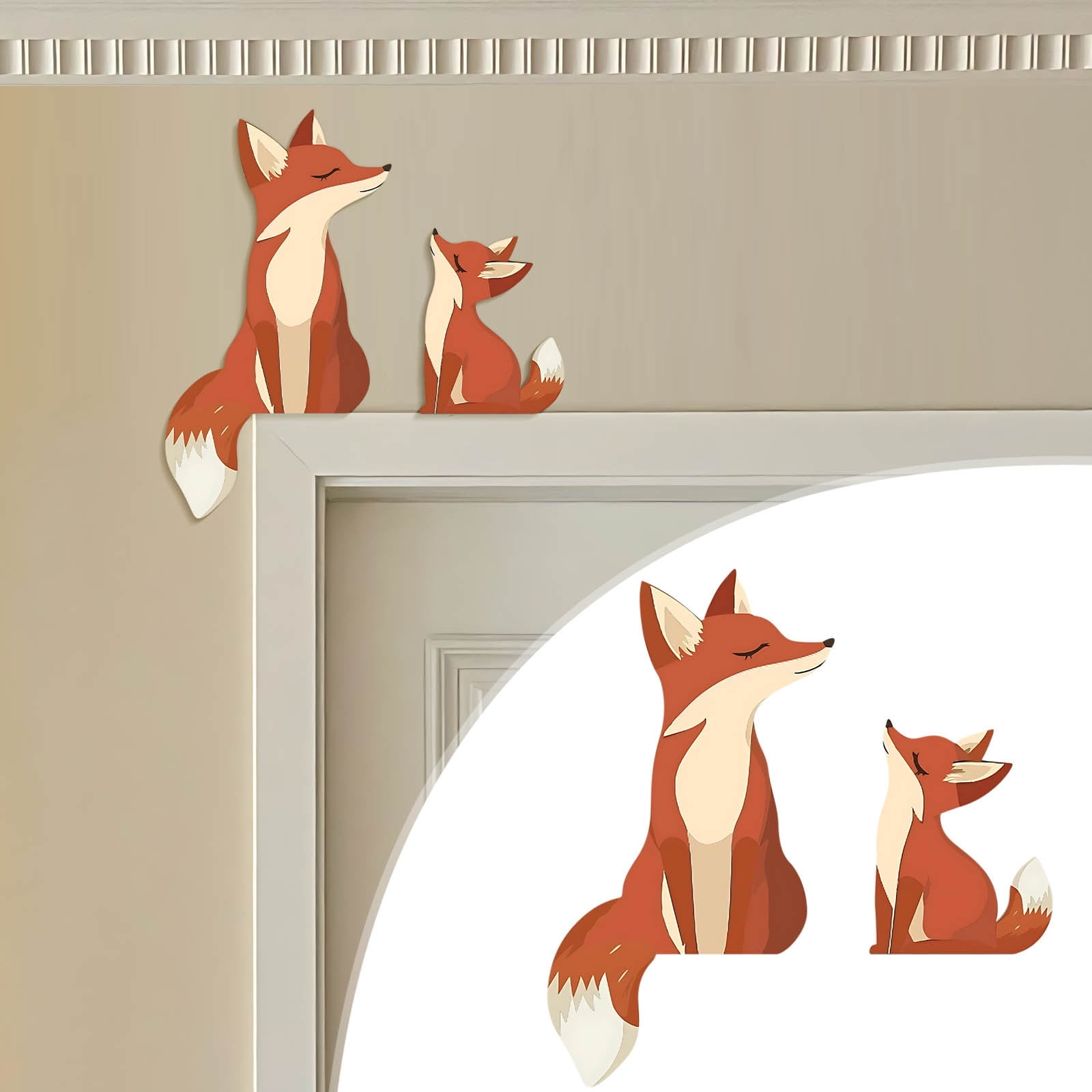 Sokhug 2025 New Wooden Foxes Door Topper Home Decor Mama and Baby Foxs ...