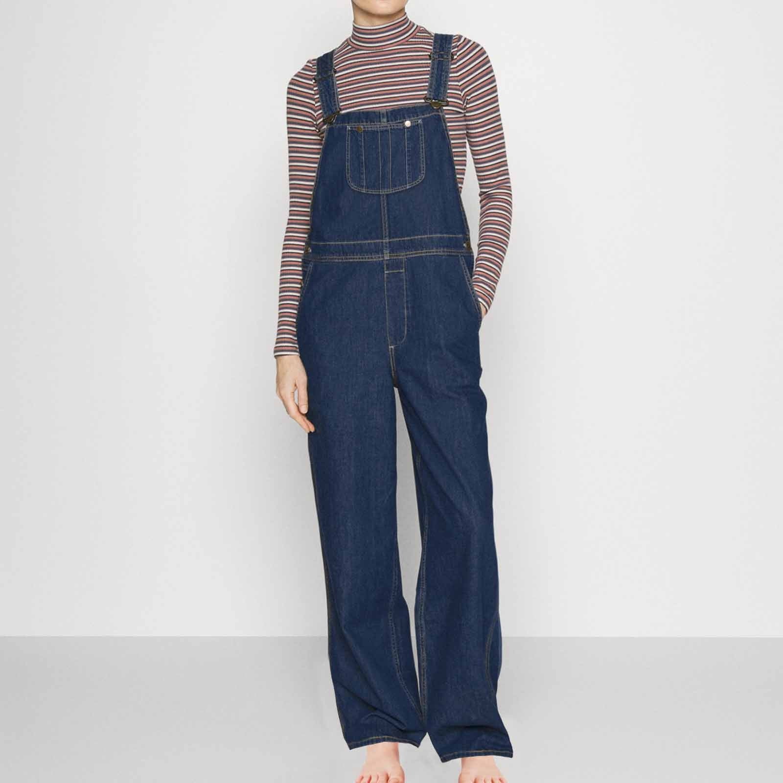 Sokhug Cargo Jean Overalls for Women Wide Leg Denim Jumpsuit Bib ...