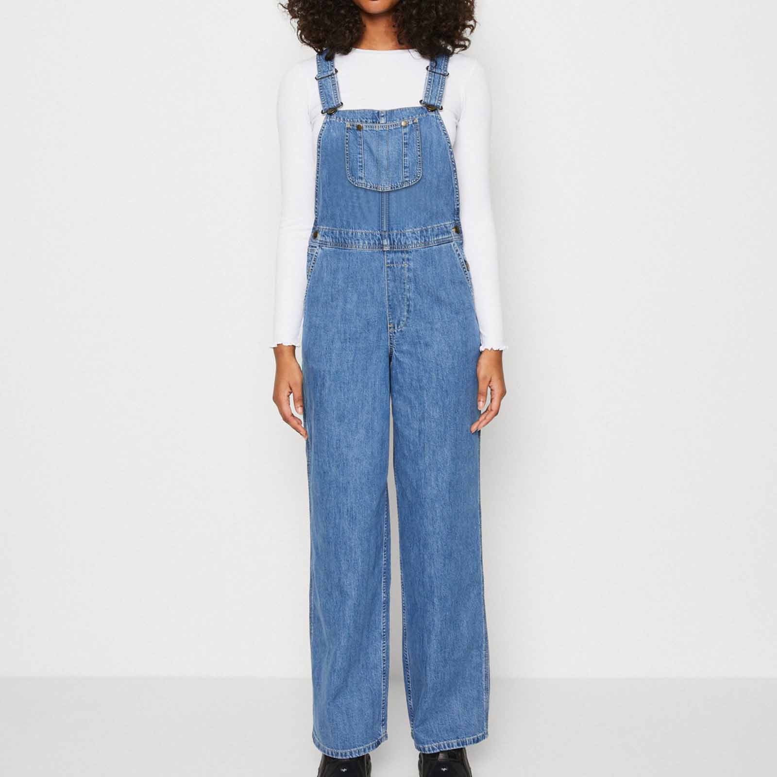 Sokhug Cargo Jean Overalls for Women Wide Leg Denim Jumpsuit Bib ...