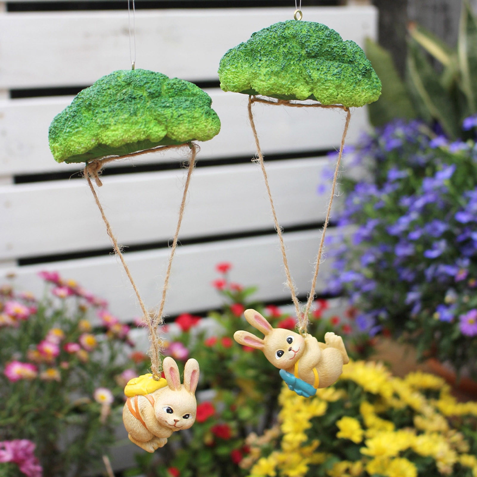 Sokhug Cute Garden Broccoli Parachute Bunny Outdoor Hanging Statues ...