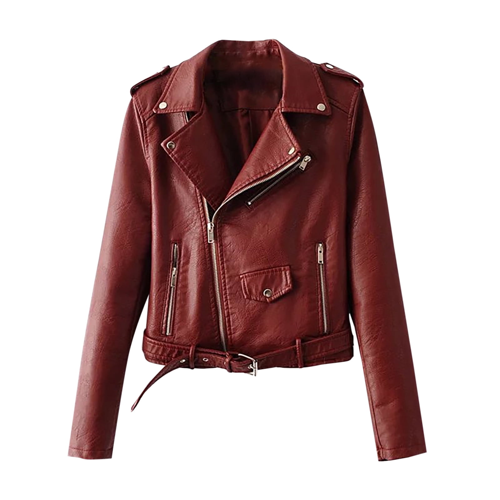 Sokhug Faux Leather Jacket Women Motorcycle Short Coat Moto Biker ...
