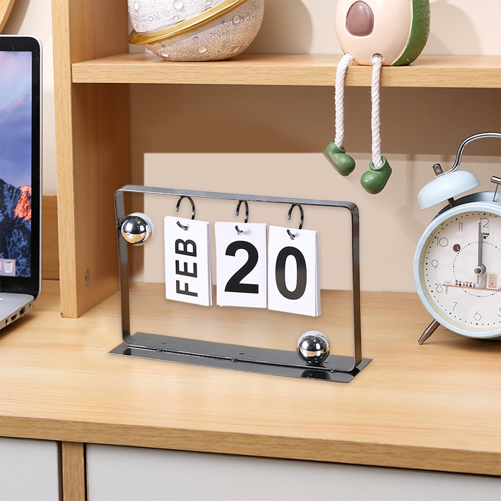 Sokhug Flip Wooden Perpetual Calendar Metal Desk Calendar for Daily ...