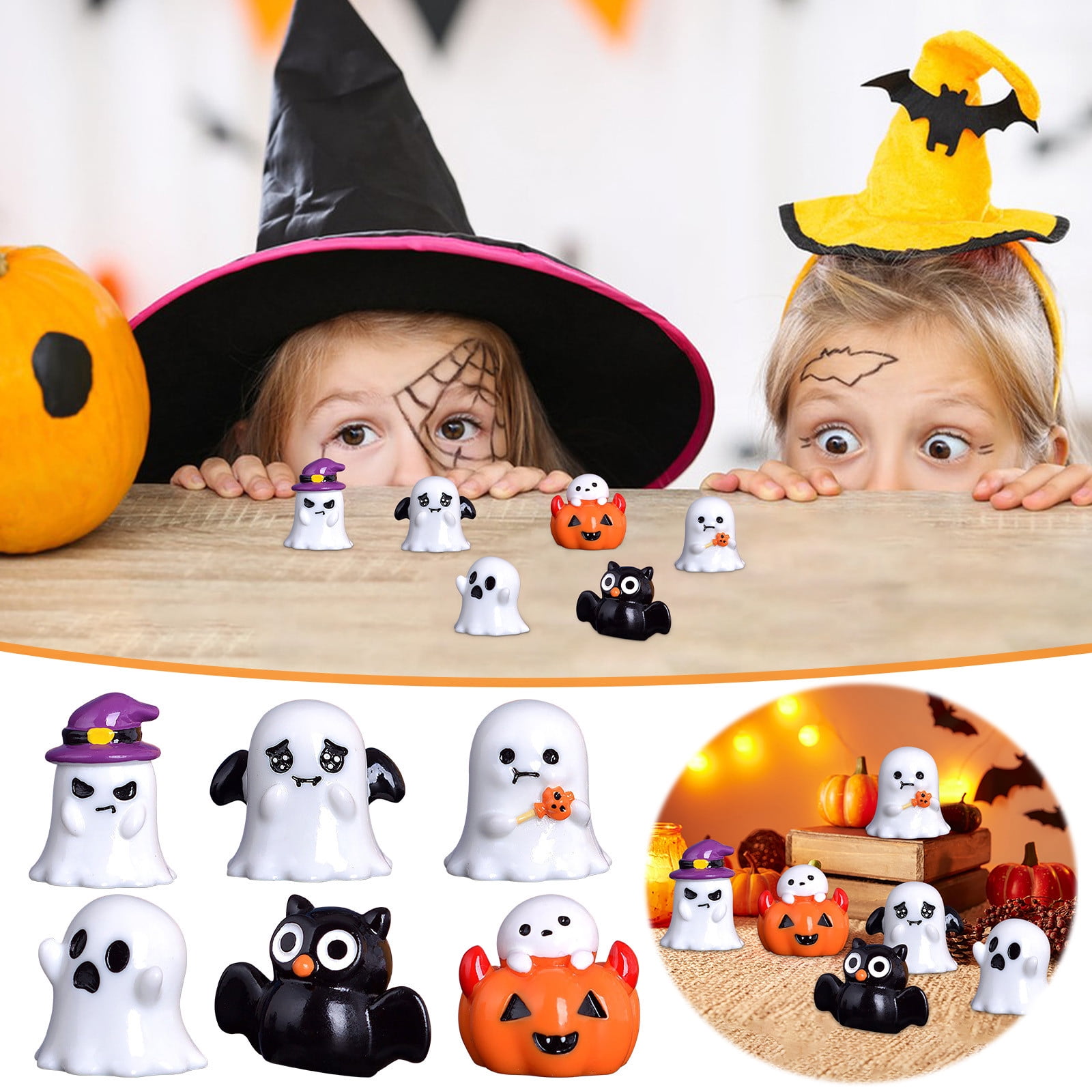 Sokhug Halloween Miniature Figurines Resin Pumpkin Ghost Halloween ...