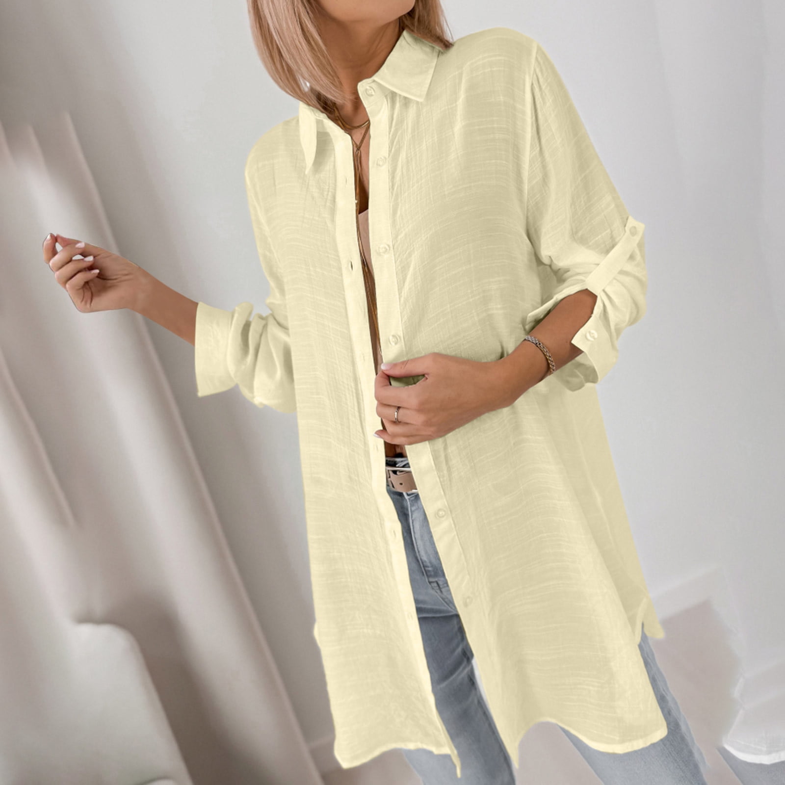 Sokhug Linen Bathing Suit Cover Up Shirt Women Button Down Beach Cover ...