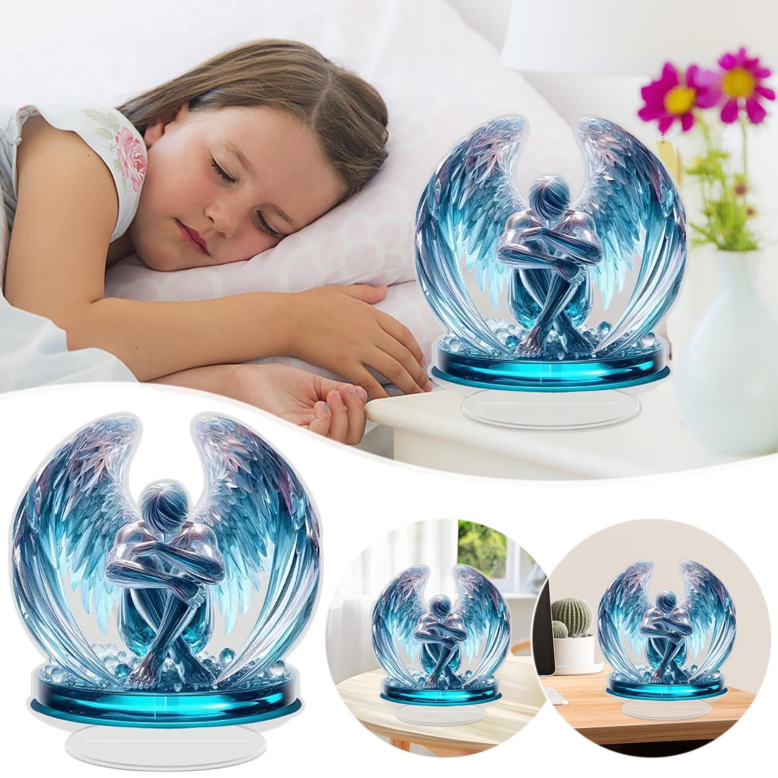 Sokhug Playful Angel Baby Angel Figurines Gifts for Friends Women Glass ...