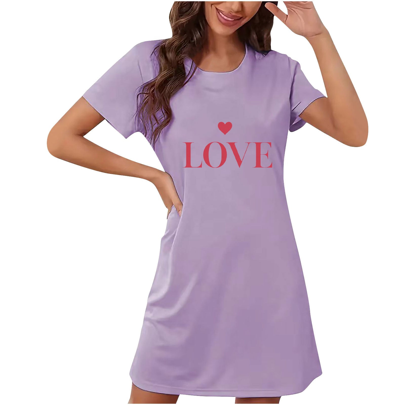 Sokhug Sleep Shirts for Women Valentine Love Heart Graphic Short Sleeve ...