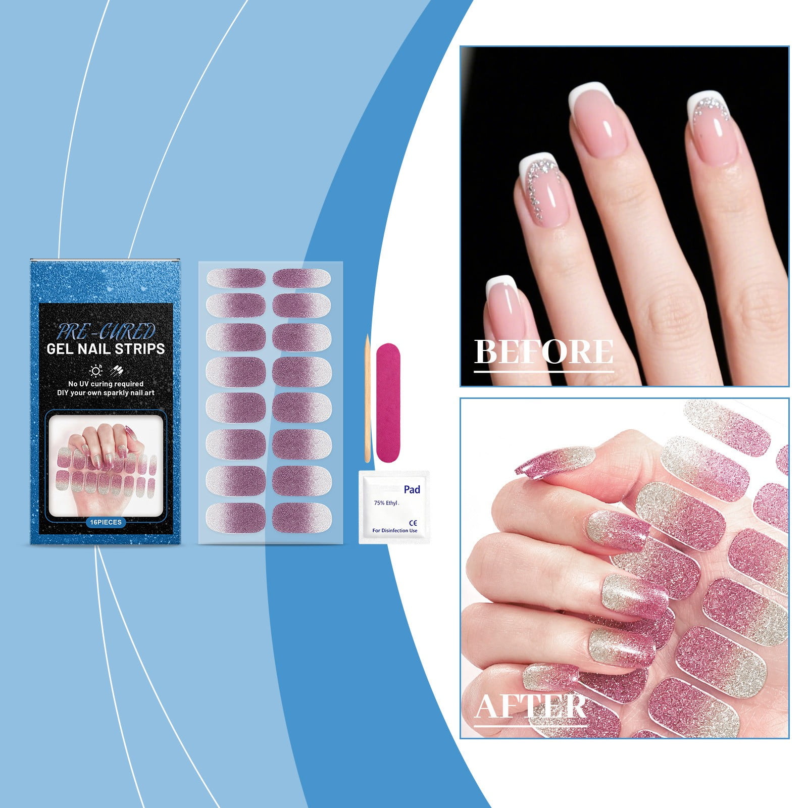 Sokhug Soft Gel Nail Sticker Set Easy to Stick and Remove Without UV ...