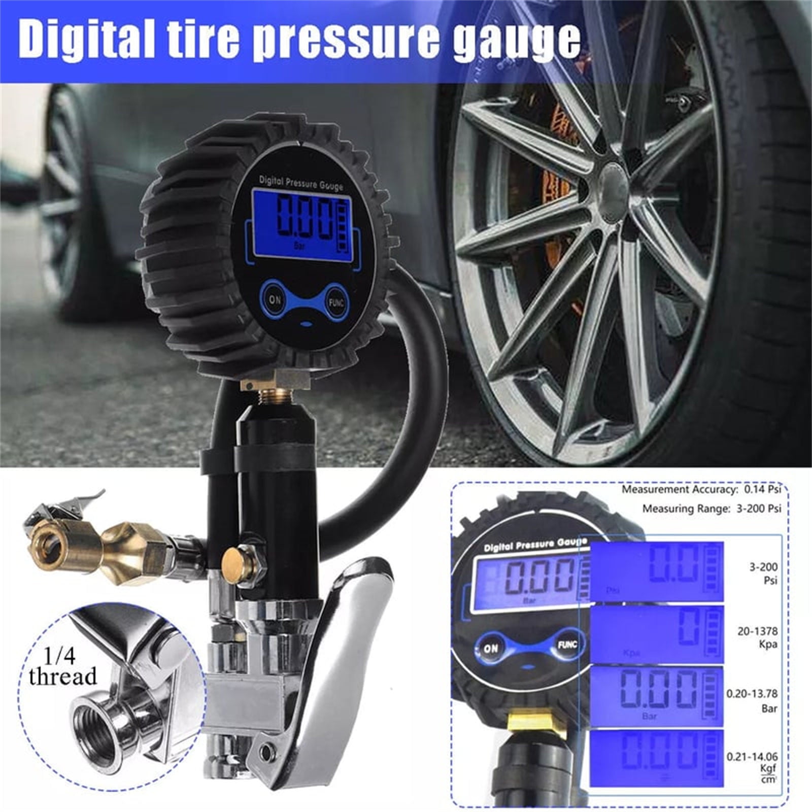 Sokhug Tire Digital Inflations Gauge with Large Screen Displaying ...