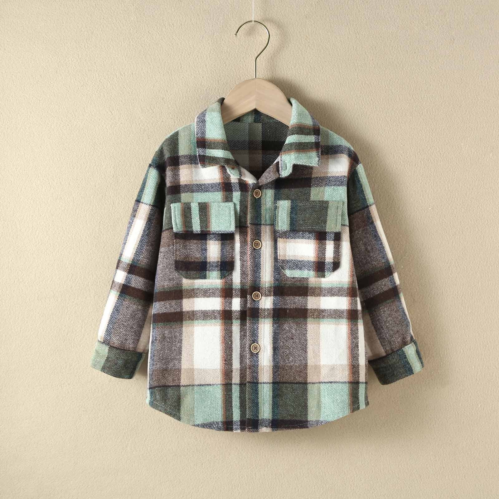 Sokhug Toddler Flannel Shirt Jacket Plaid Long Sleeve Lapel Shacket ...