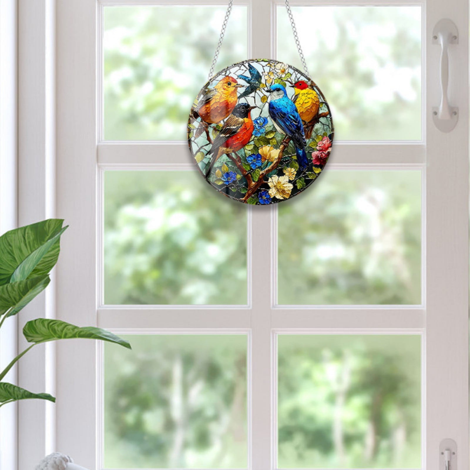 Sokhug Window Hang Pendant Birds Spring Acrylic Disc Imitation Glass ...