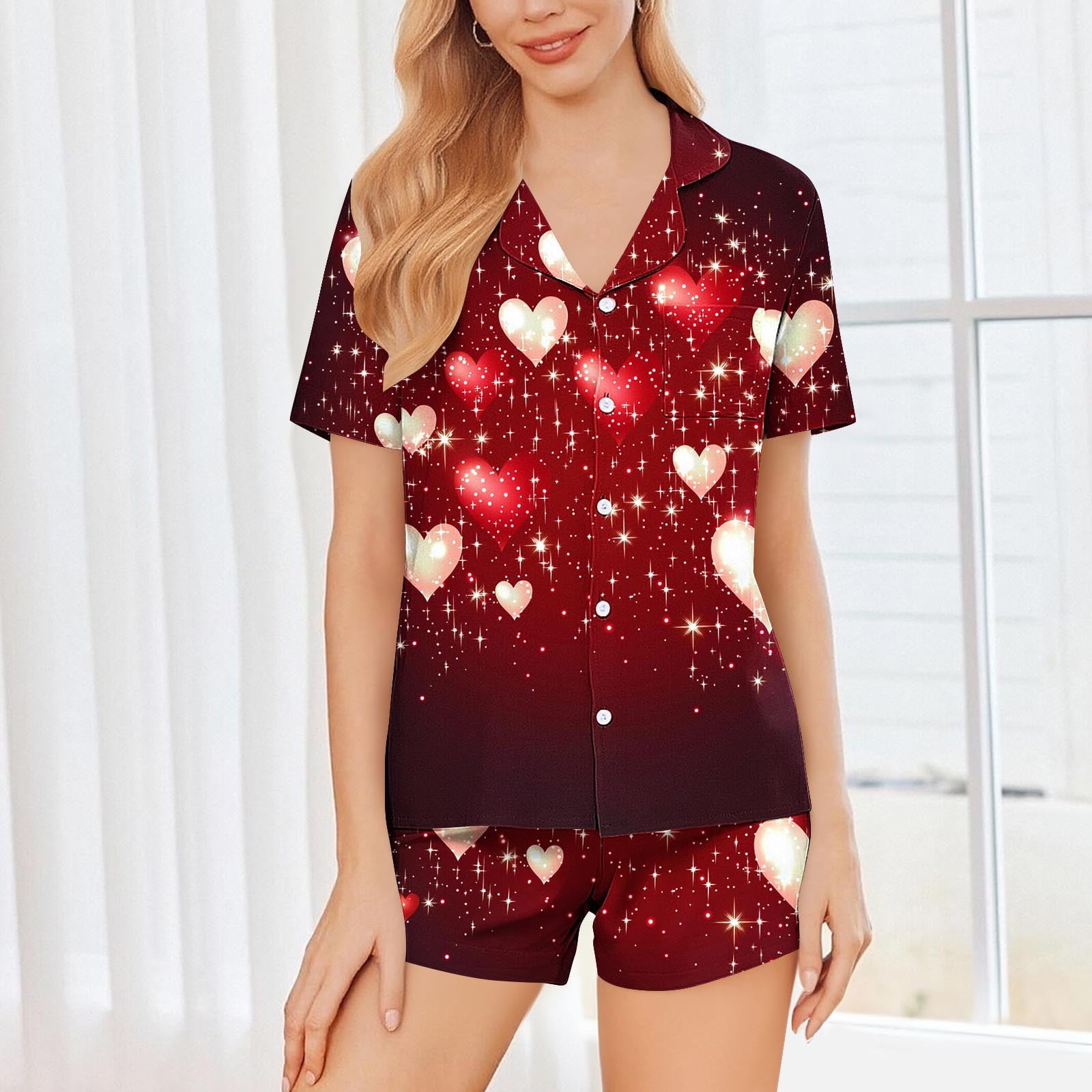 Sokhug Women Satin Pajamas Shorts Sets Silk PJs 2 Piece Outfits Collar ...