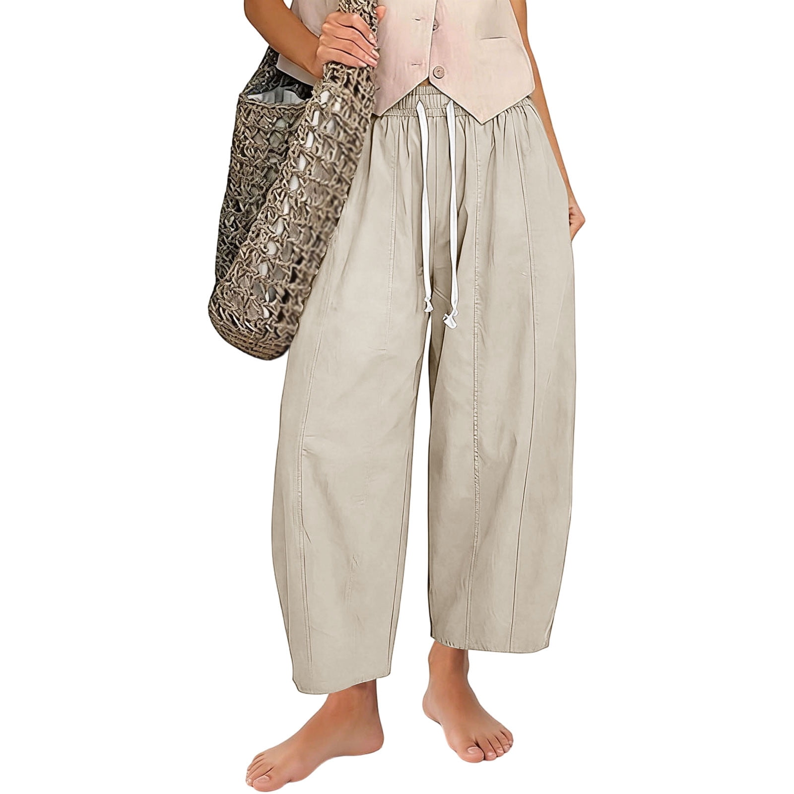 Sokhug Women's Balloon Pants High Waist Drawstring Elastic Waist with ...