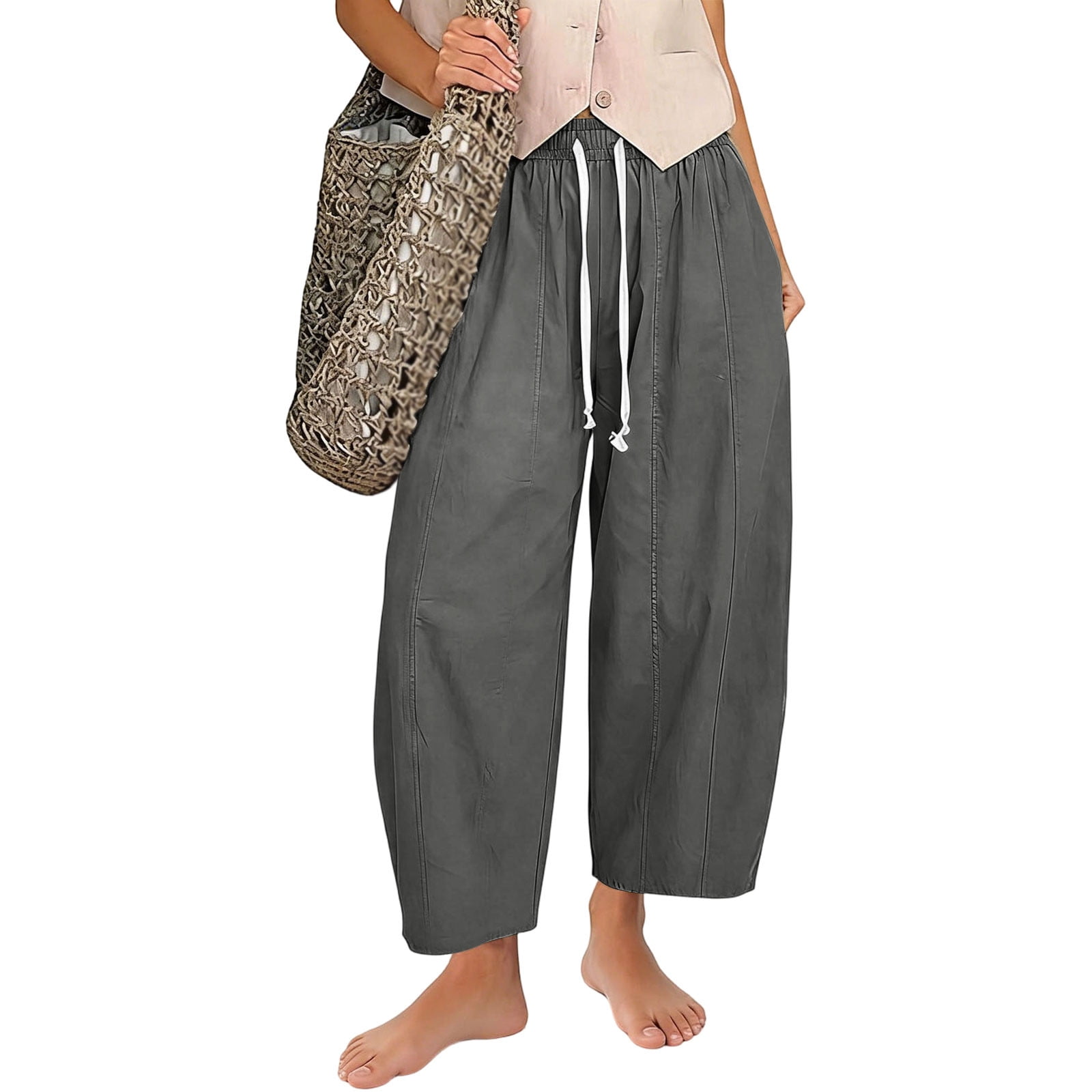 Sokhug Women's Balloon Pants High Waist Drawstring Elastic Waist with ...