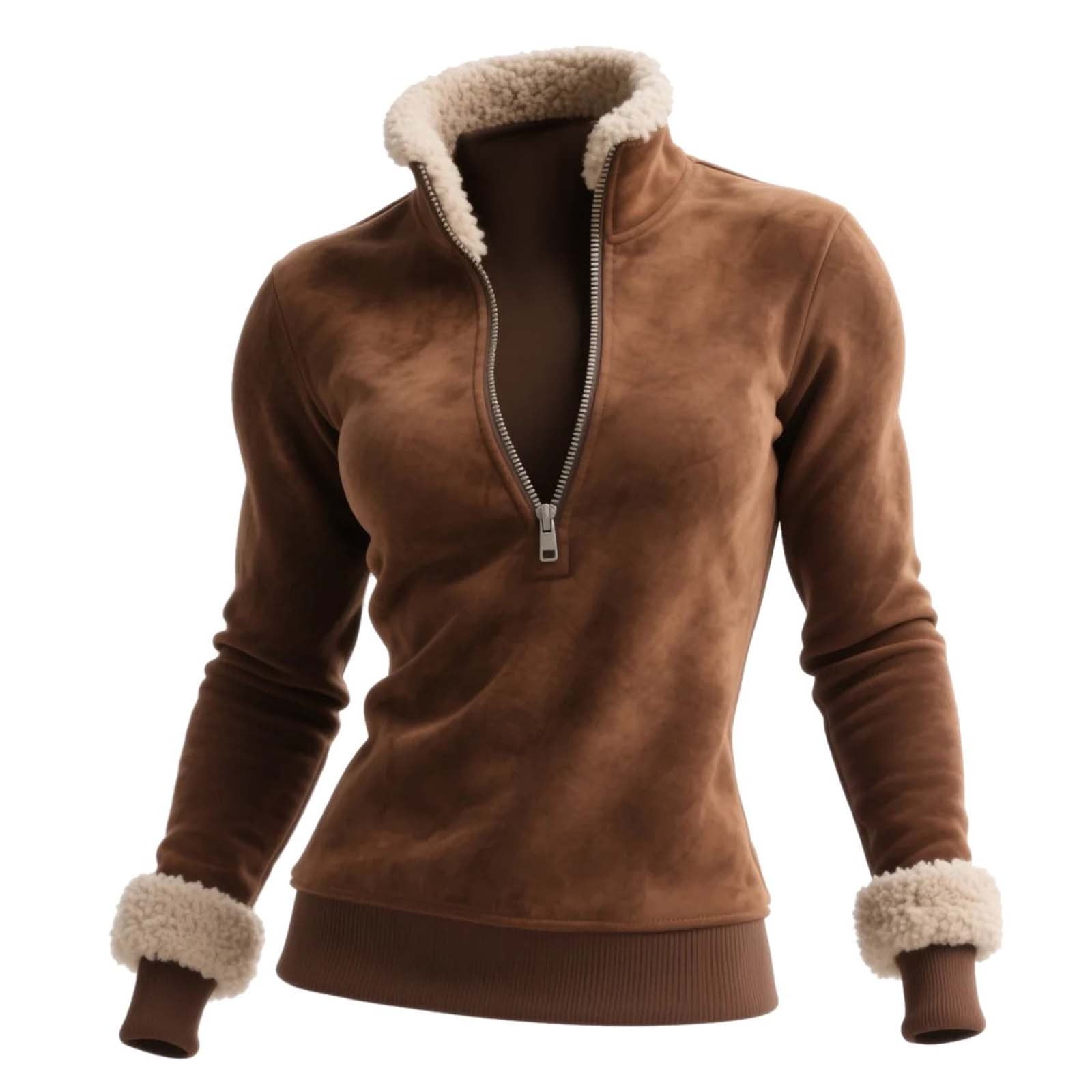 Sokhug Women's Half-Zip Pullover Long Sleeve Mock Neck Fleece & Suede ...