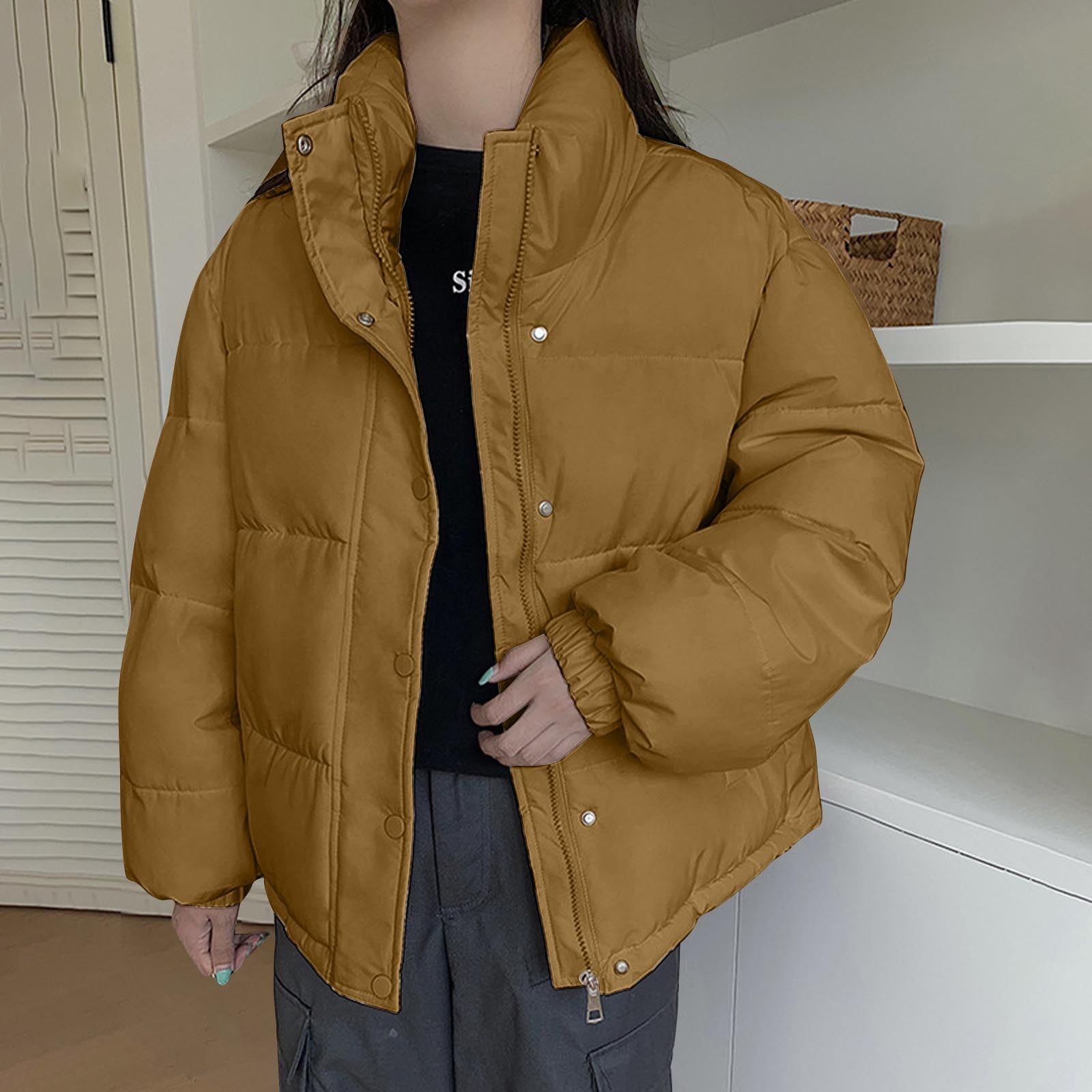 Sokhug Women's Puffer Jackets Warm Winter Jacket Zipped Short Stand ...